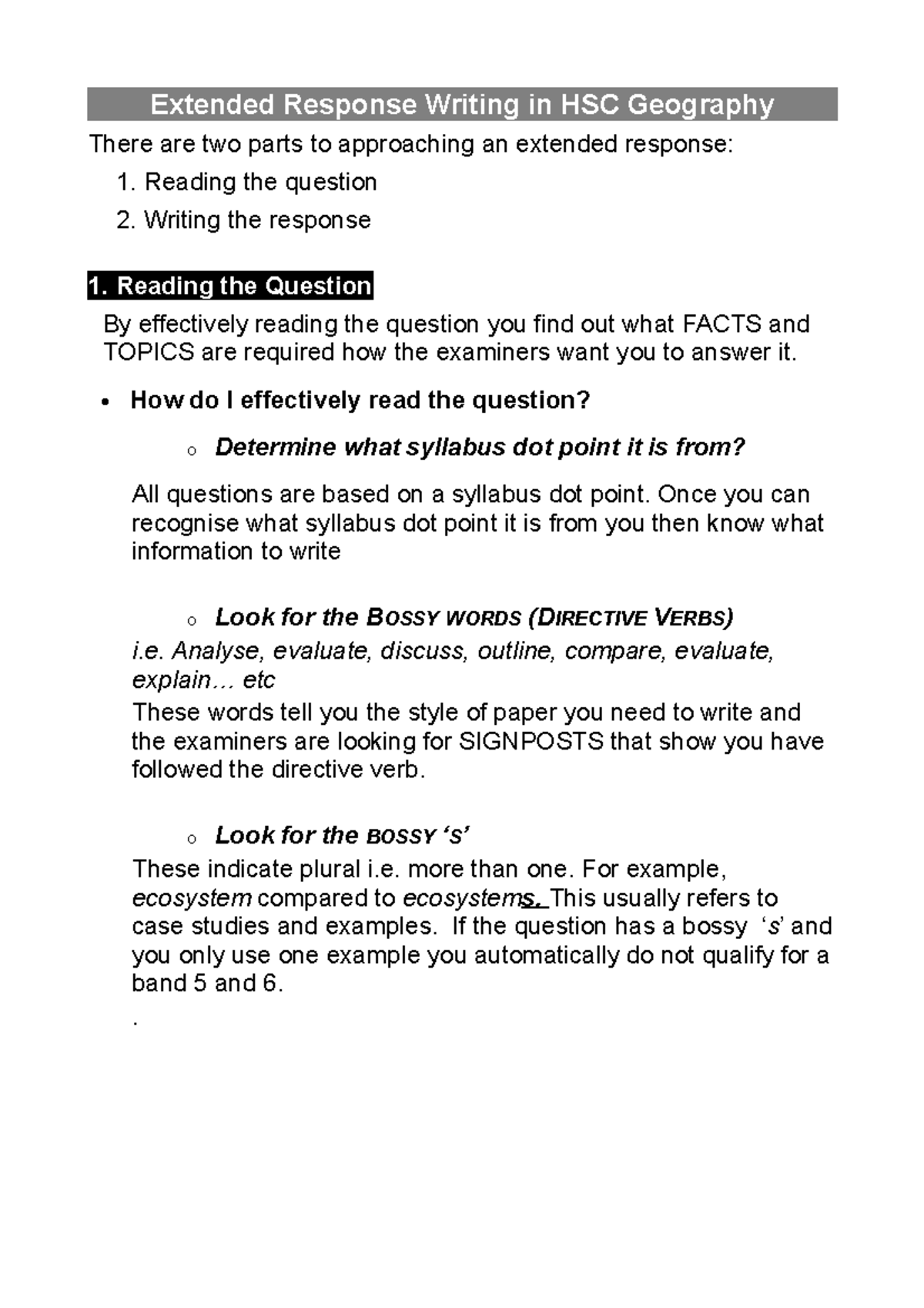 HSC Geography Extended Response Writing Guidelines and Strategies - Studocu