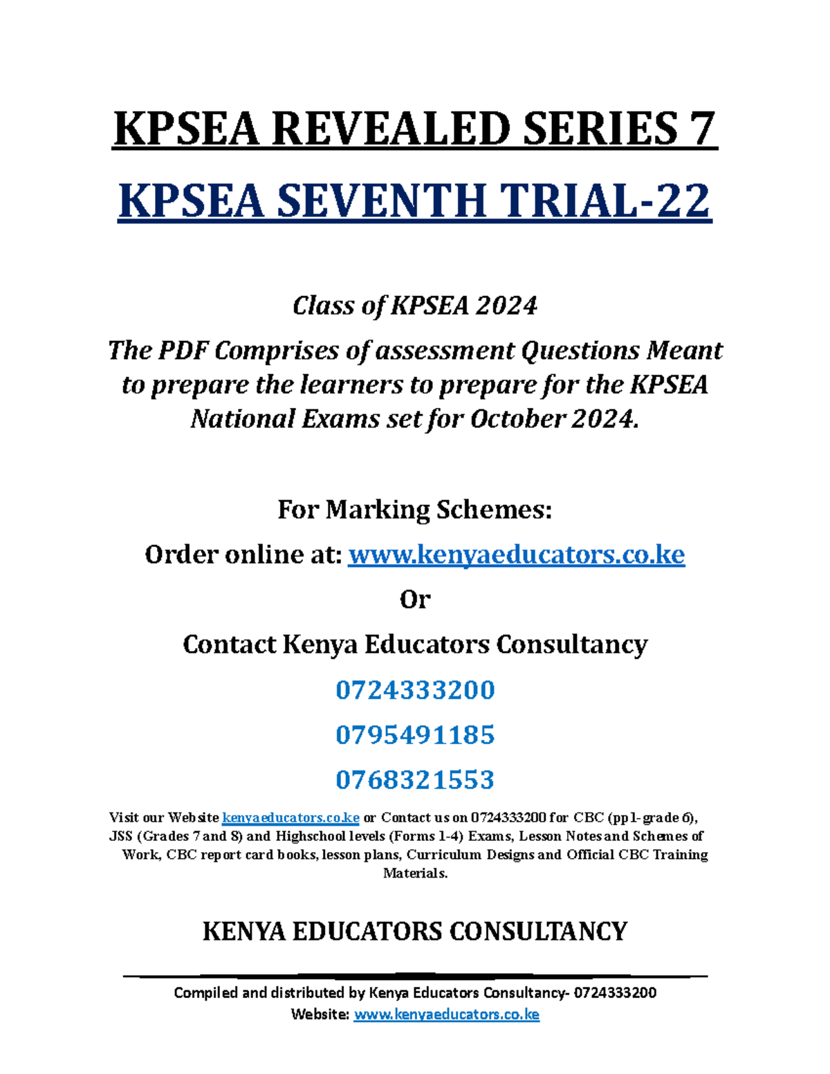 KPSEA Revealed Series 7: Grade 6 Mock Exams for 2024 - Studocu