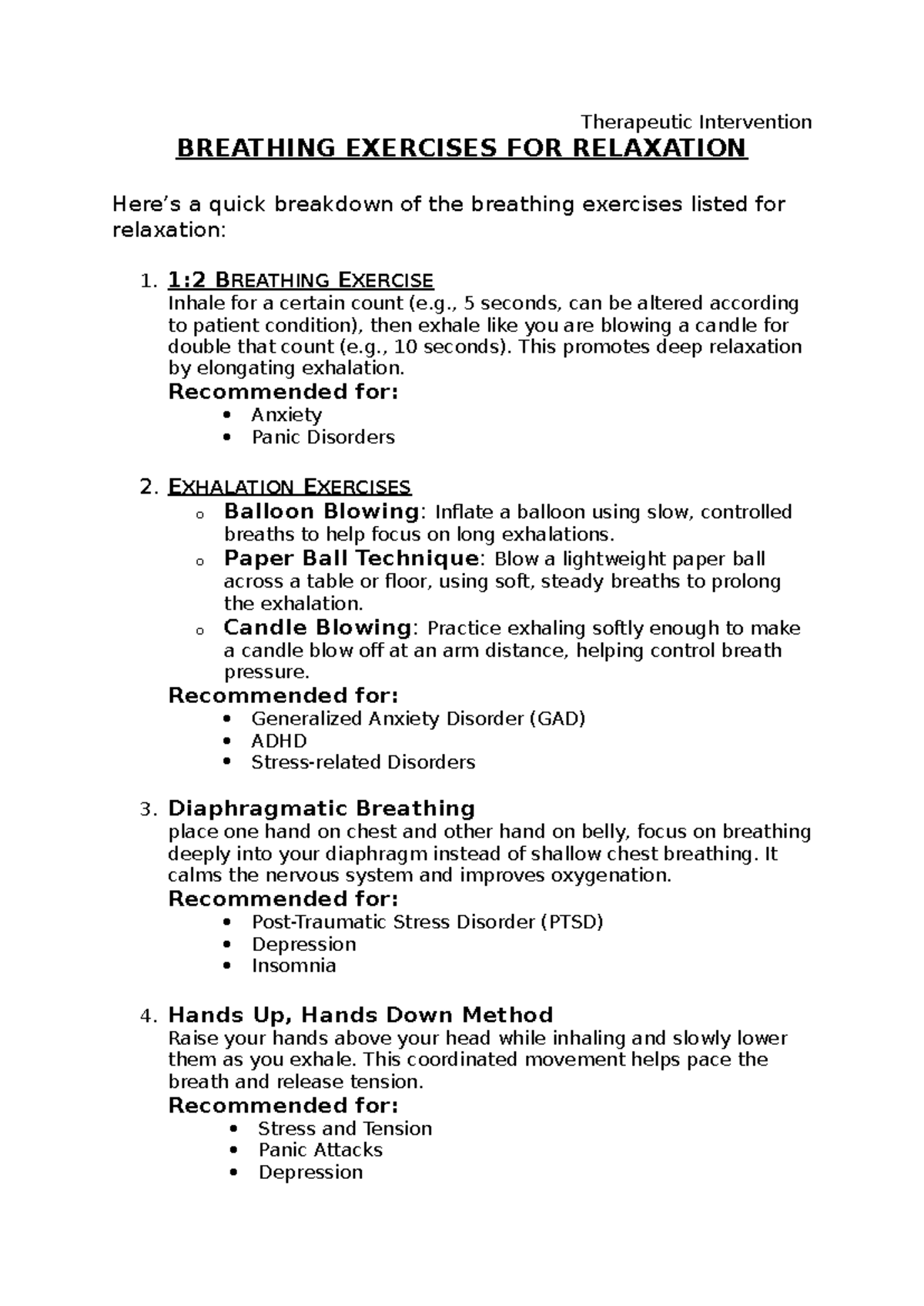 Breathing exercises - 1:2 BREATHING EXERCISE Inhale for a certain count ...