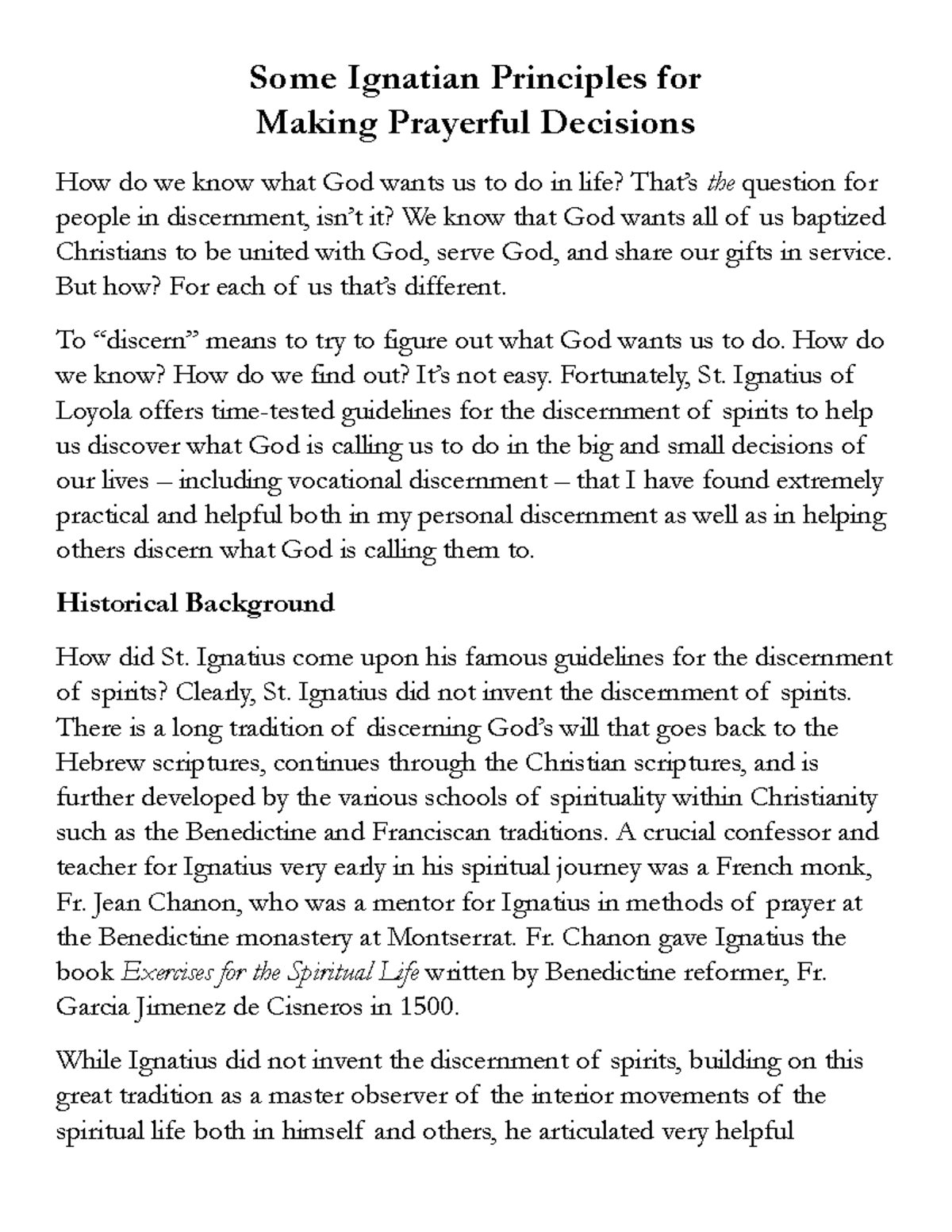 Ignatian Discernment: Guidelines for Prayerful Decision Making - Studocu