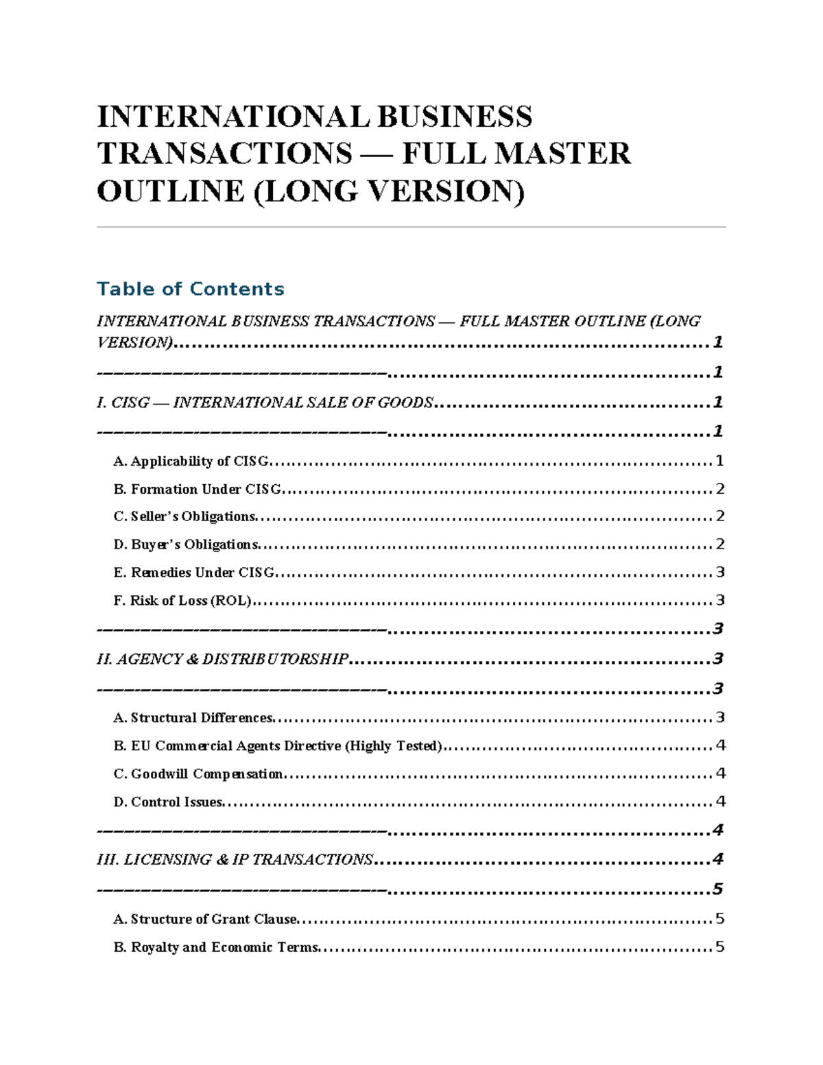 International Business Transactions (IBT) Full Master Outline - Studocu