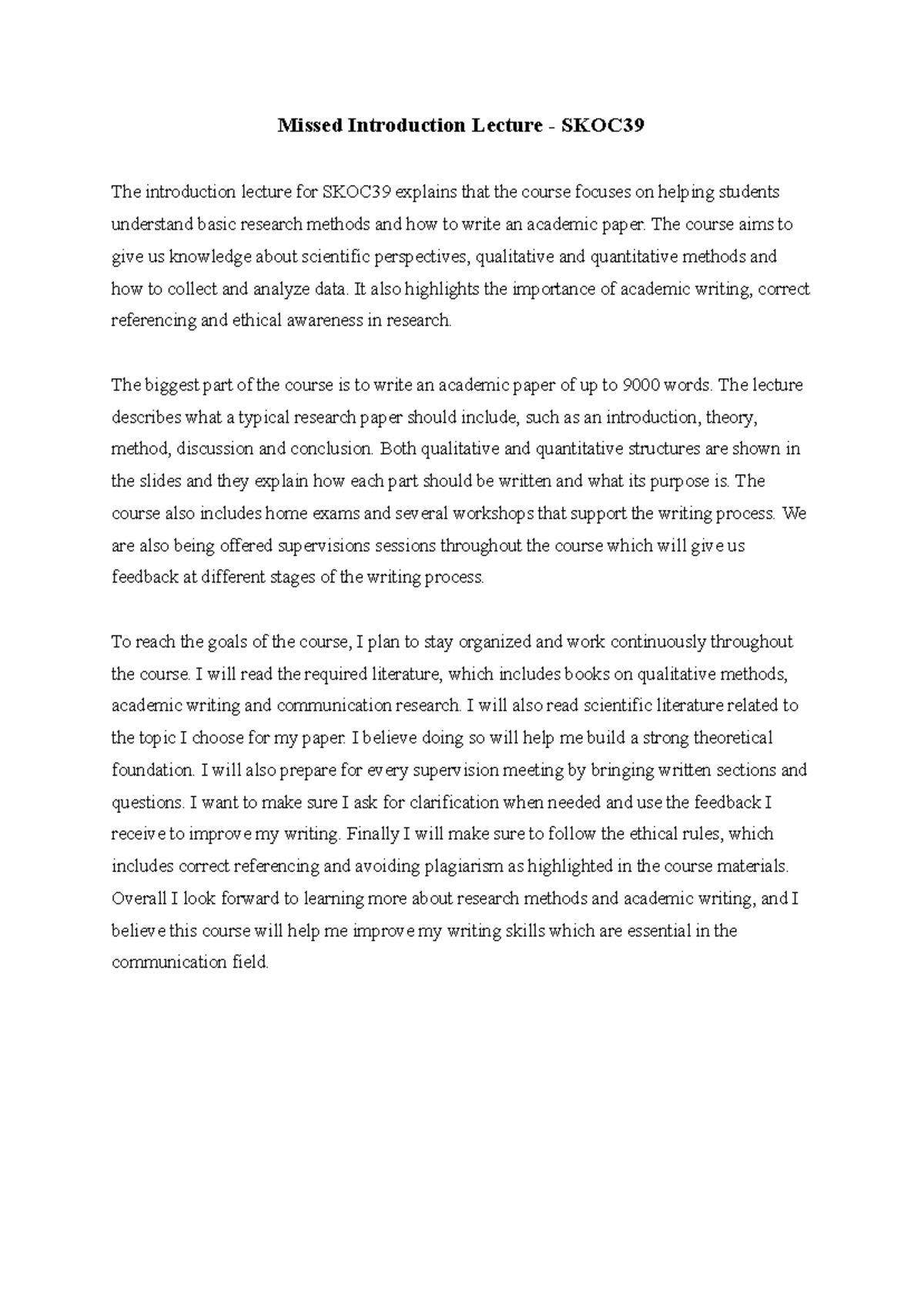 Missed Intro Lecture Notes - SKOC39: Research Methods & Writing - Studocu