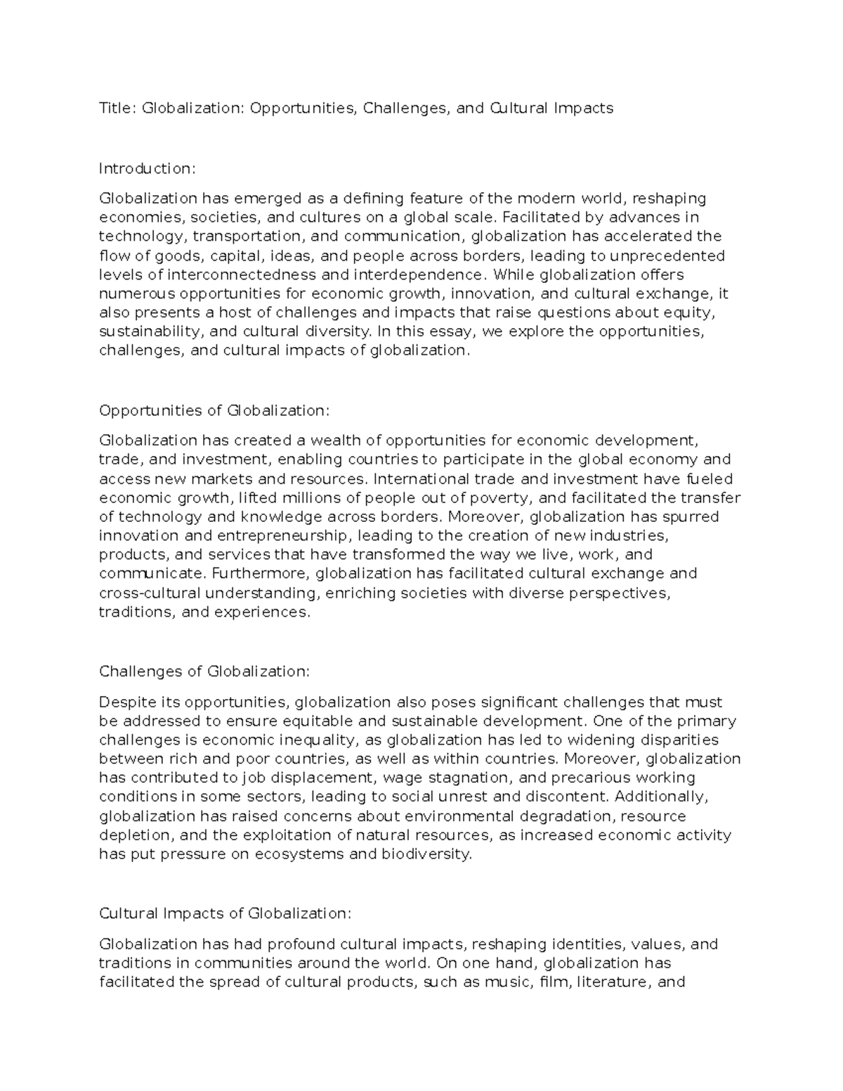 Theory 8 - Globalization: Opportunities, Challenges & Cultural Impacts ...