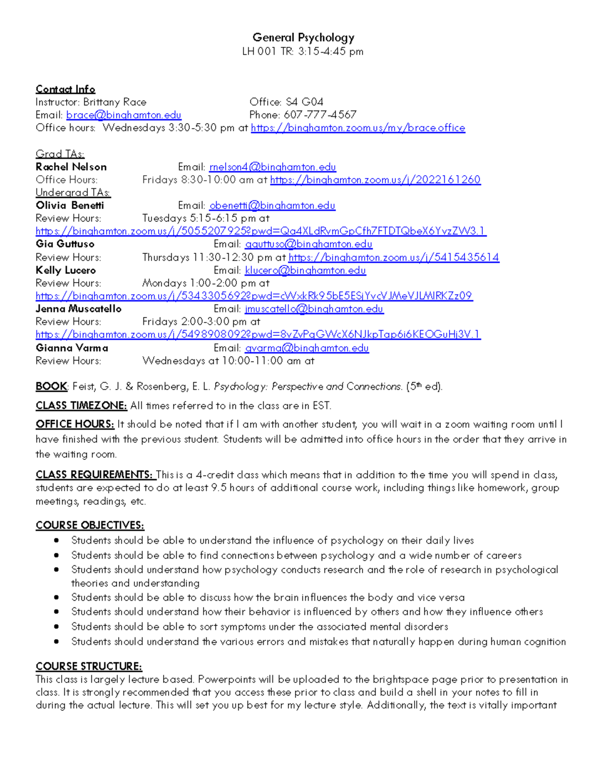 Psychology Syllabus LH 001 - Fall 2025 Overview and Guidelines - Studocu