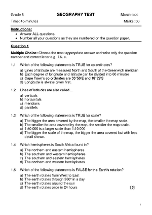 Geography 2025 Grade 8 March Memo - Teachers Without Borders Insights ...