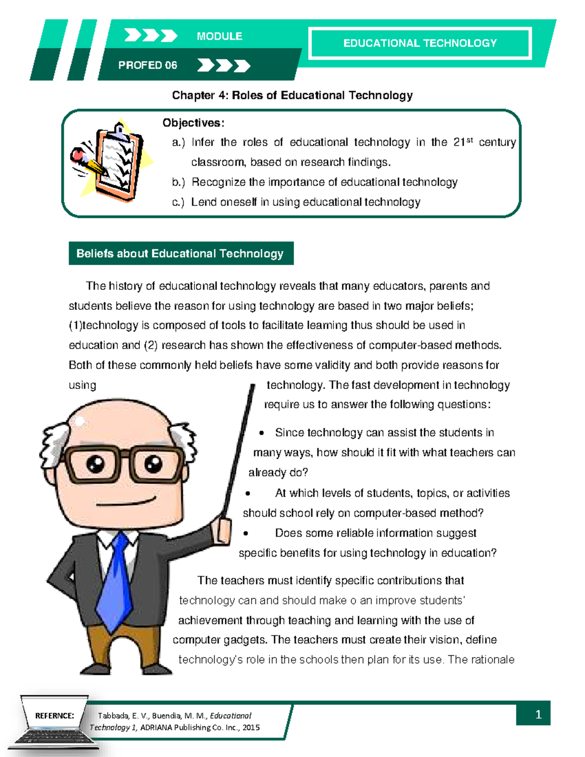 Chapter 4: Roles of Educational Technology in PROFED 06 - Studocu
