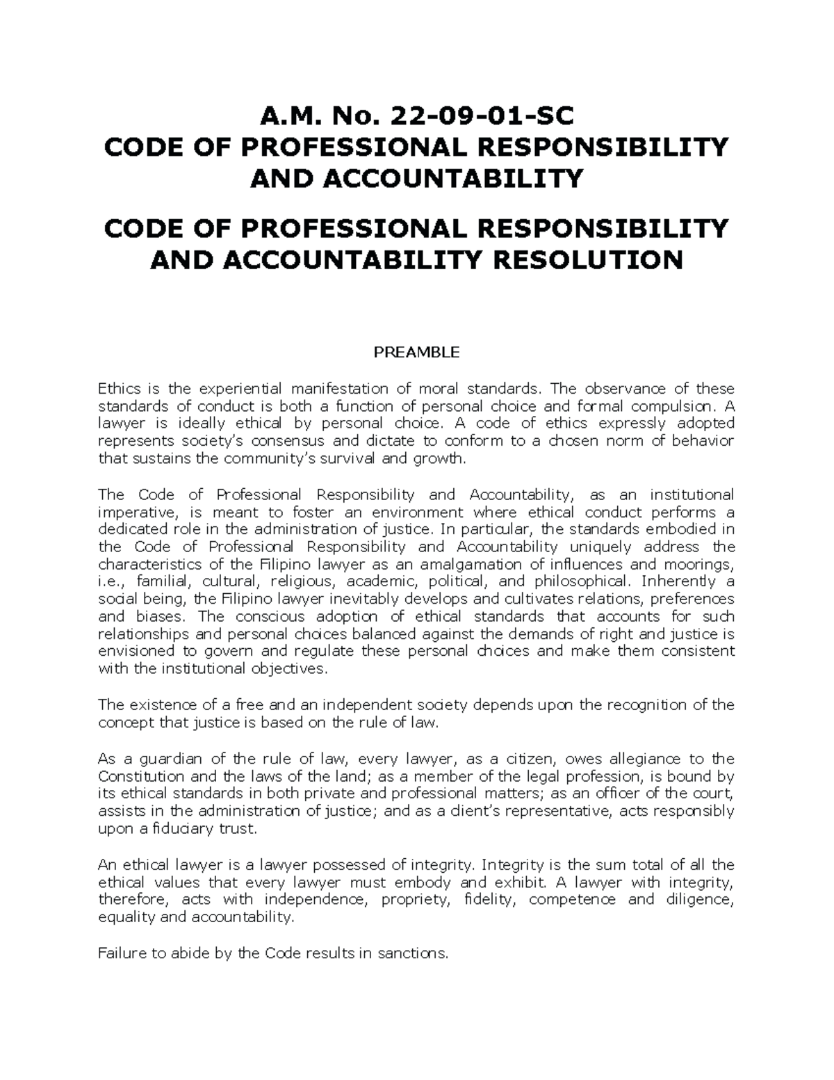 A.M. No. 22-09-01-SC: Code of Professional Responsibility and ...
