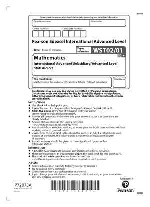 Edexcel IAL Statistics S1 June 2022 Mark Scheme (WST01) - Mark Scheme (Results) Summer 2022 ...