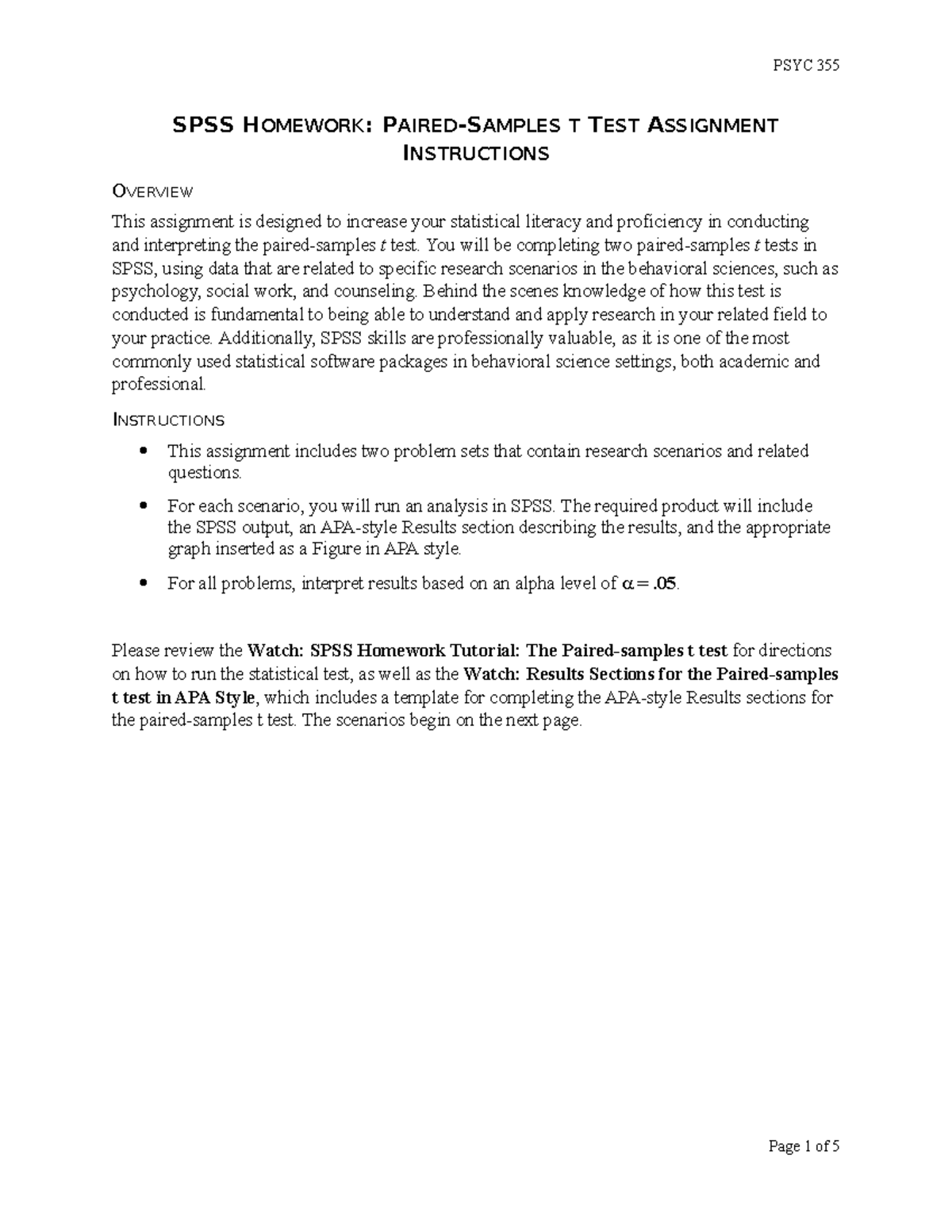 Spss Hw Paired Samples T Test Assignment Guide And Instructions Studocu