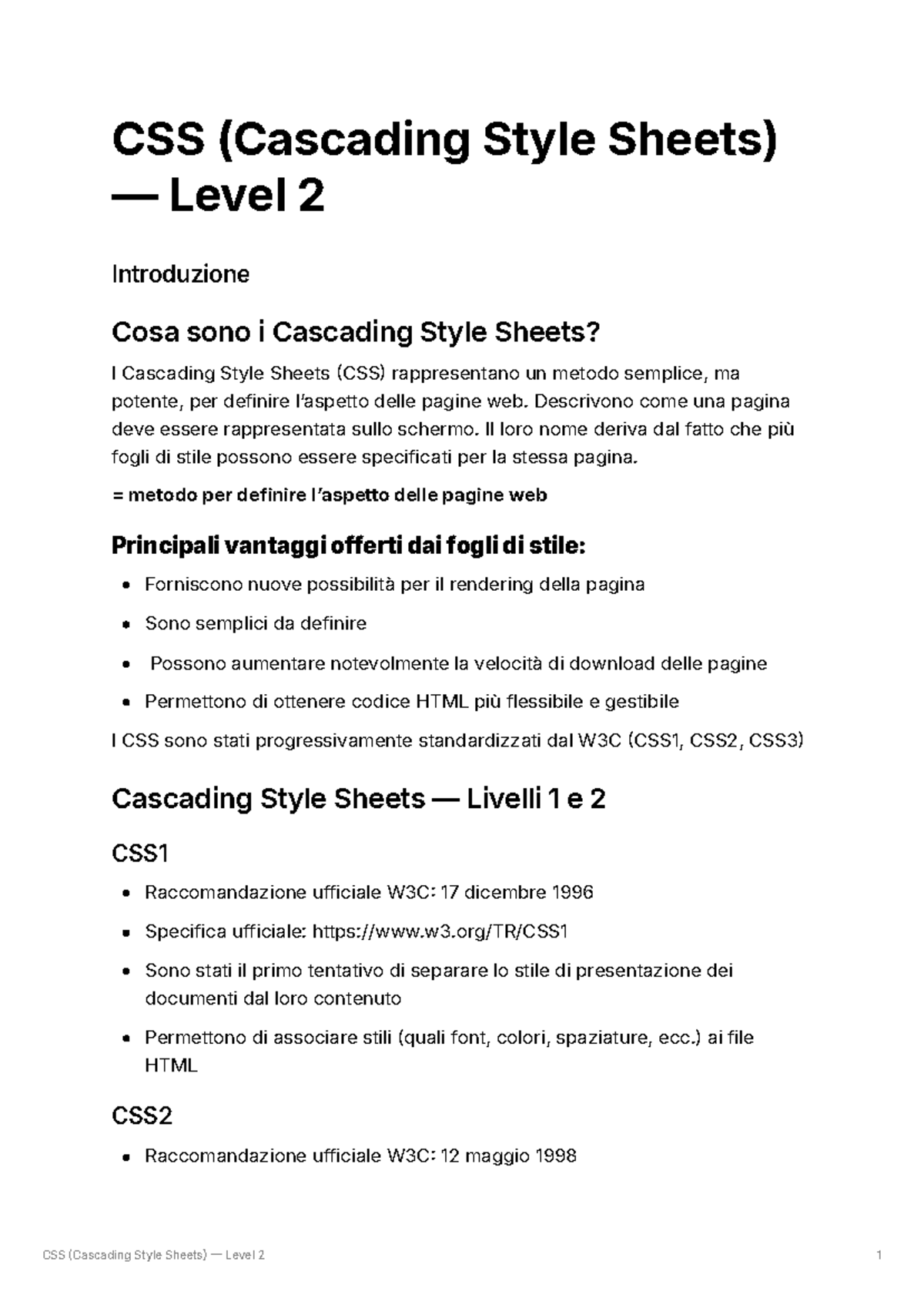 CSS (Cascading Style Sheets) Level 2: Guida Completa e Vantaggi - Studocu
