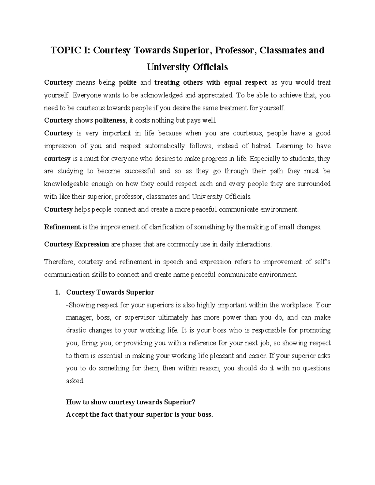 Lesson 5-6: Courtesy Towards Superiors, Professors, and Peers - Studocu
