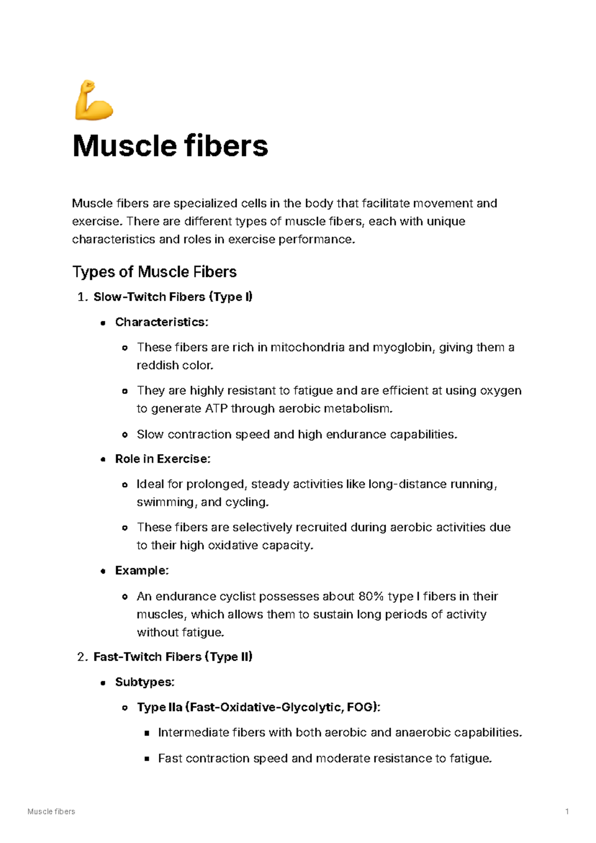 Muscle Fibers: Types and Roles in Exercise Performance - Studocu