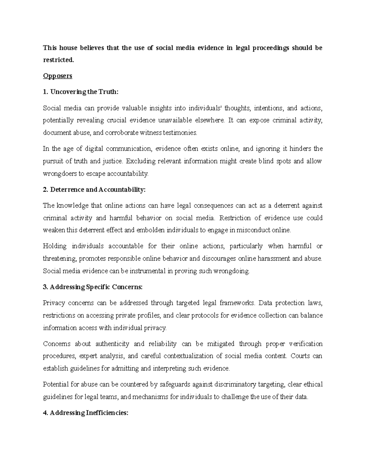 Debate Argument: Social Media Evidence in Legal Proceedings - Studocu