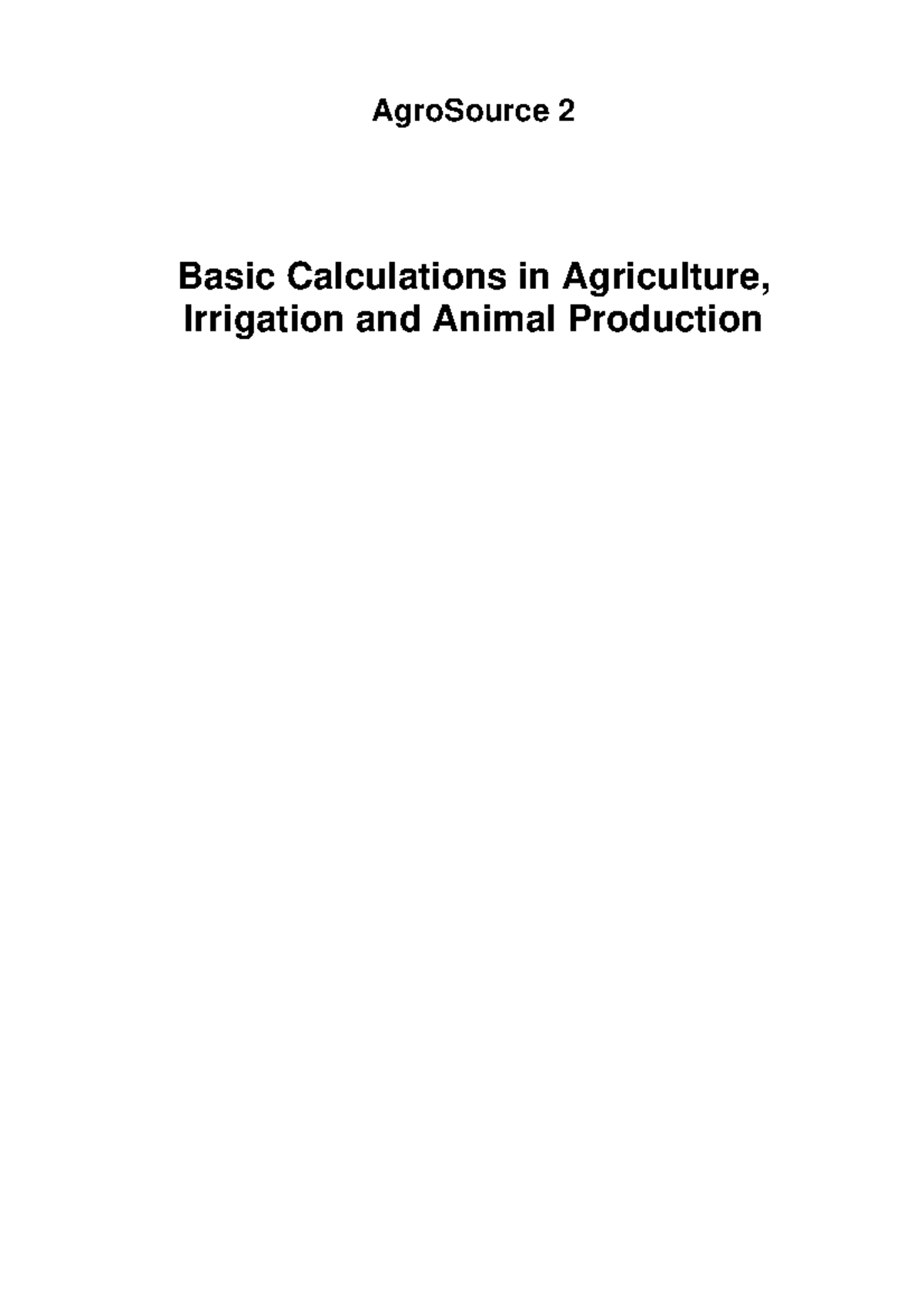 AgroSource 2: Basic Calculations in Agriculture & Irrigation - Studocu