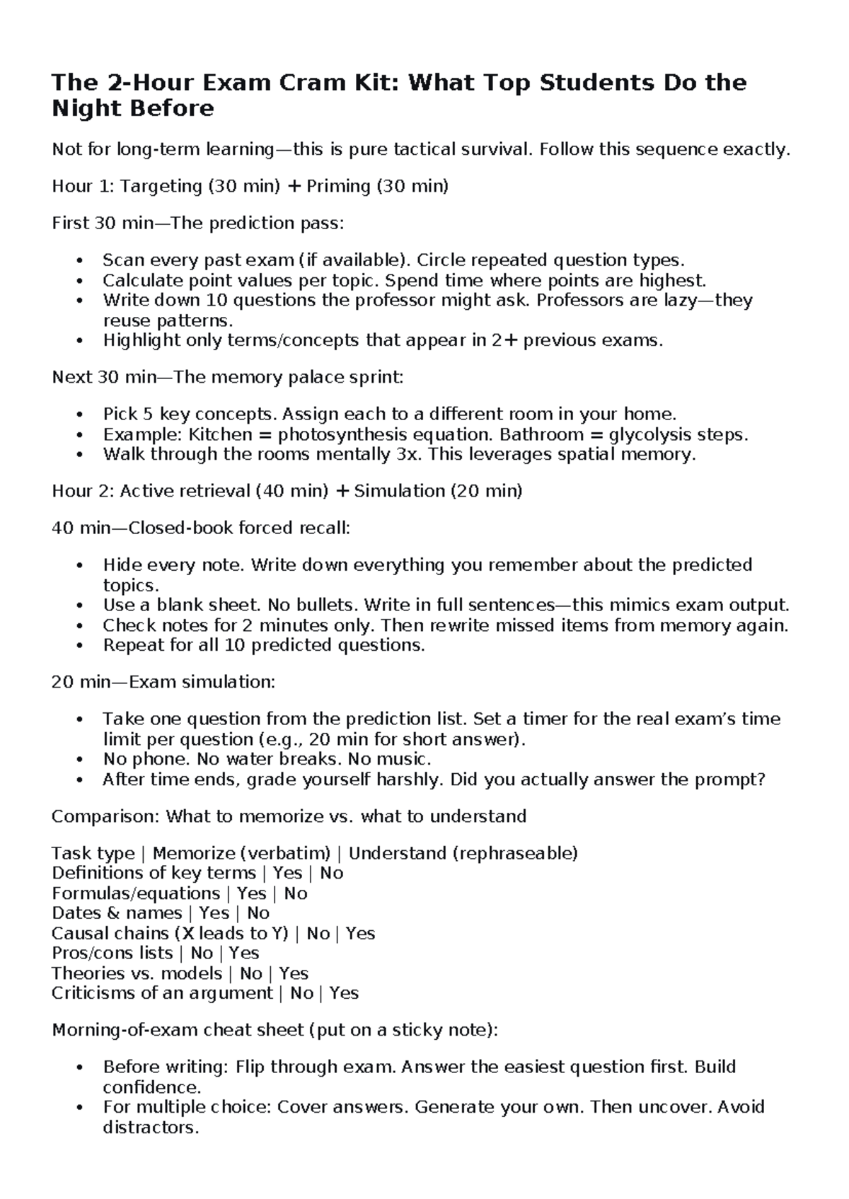 The 2-Hour Exam Cram Kit: Strategies for Last-Minute Success - Studocu