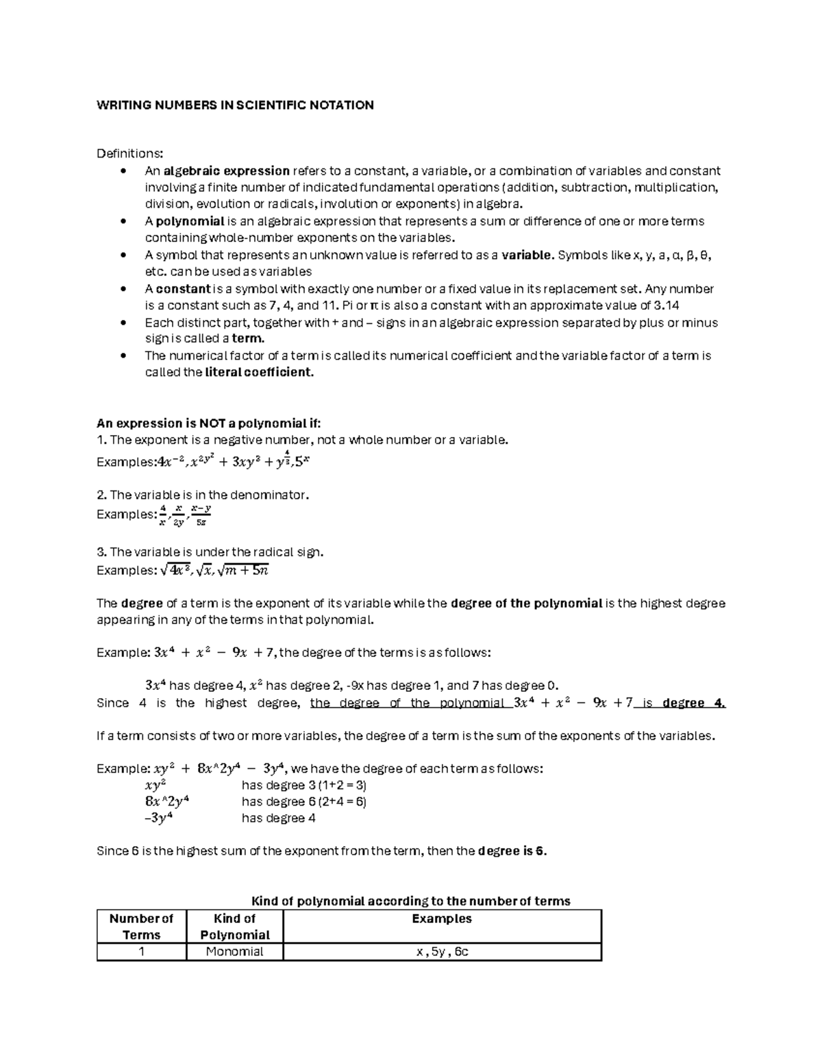 MATH 7 - Writing Numbers in Scientific Notation: Key Concepts and ...