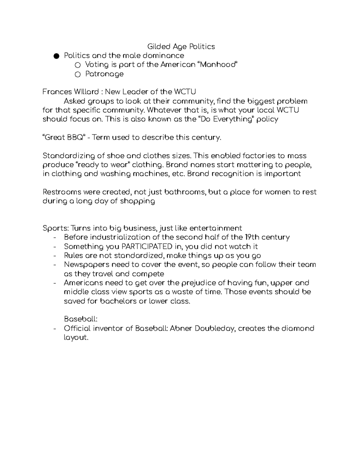 Gilded Age Politics and Social Changes - HIST 101 Lecture Notes - Studocu