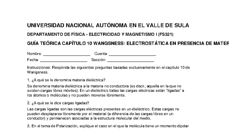 Guía Teórica Capítulo 10 (FS321): Electrostatica y Dieléctricos - Studocu