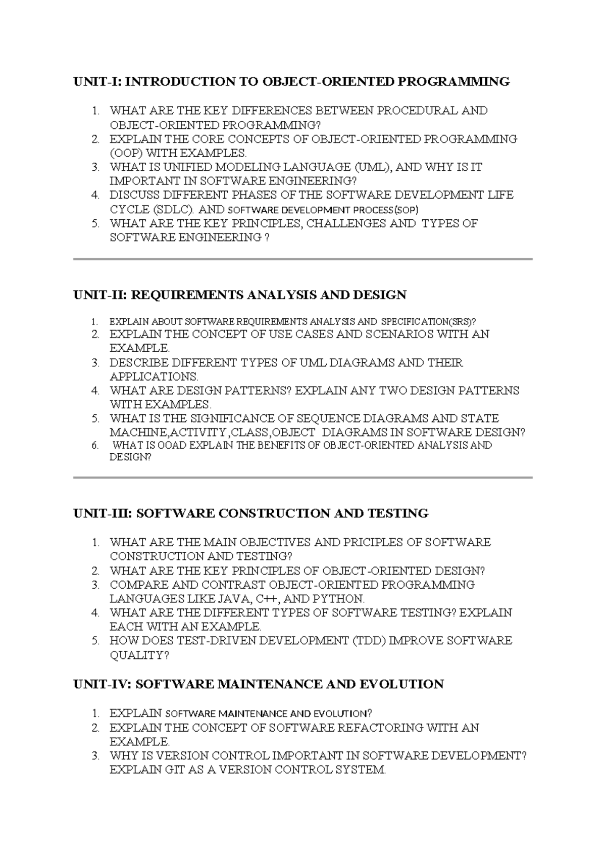 OOP 101: Essential Unit-Wise Questions for Final Exam Preparation - Studocu