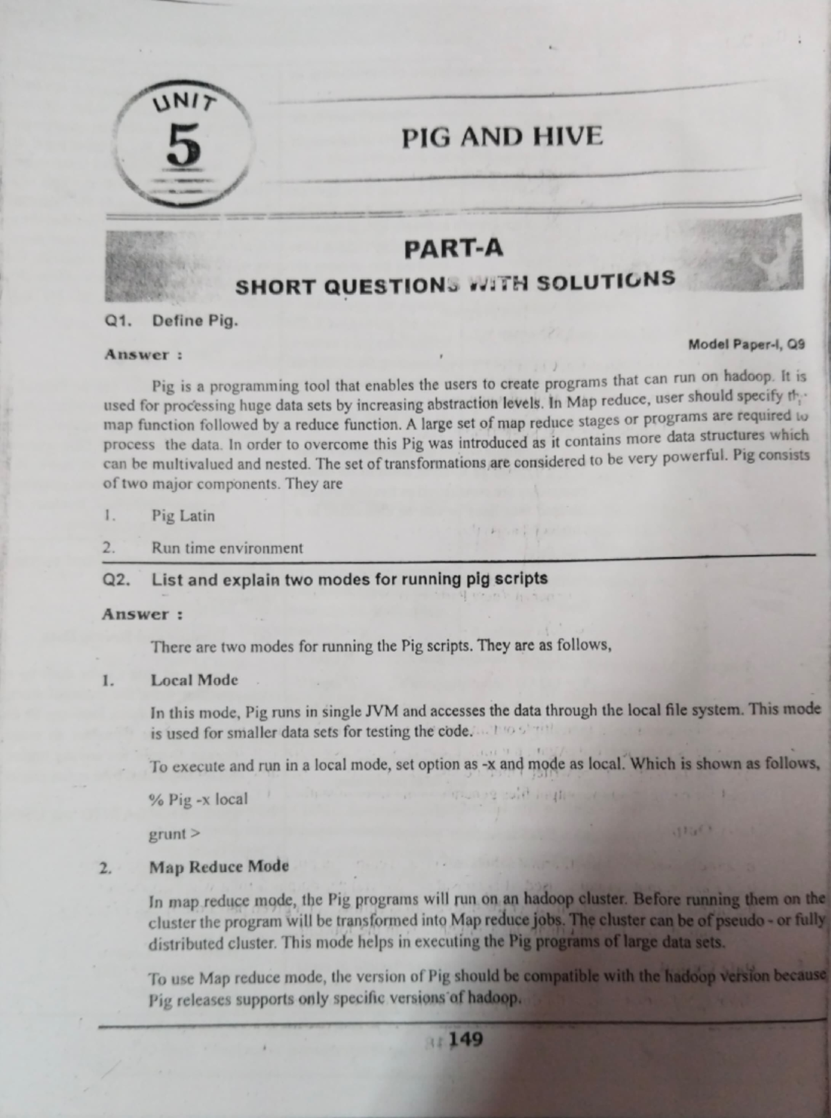 Qa unit 5 - Introduction to HIVE and PIG - UNIT 5 PIG AND HIVE SHORT QUESTION WITH SOLUTIONS Q1 ...