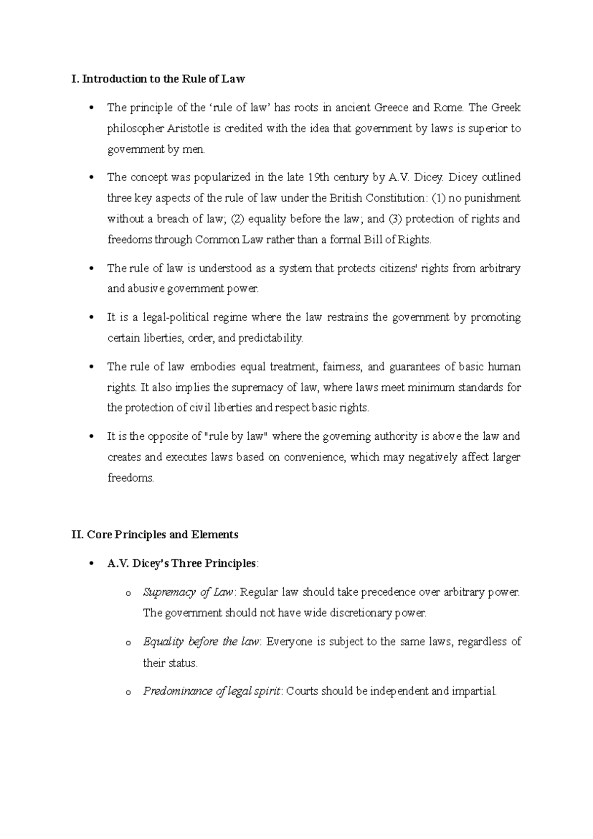 Chapter 3 Consti Law - I. Introduction to the Rule of Law The principle ...