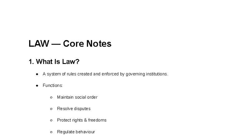 LAW Core Notes: Understanding Legal Principles and Sources - Studocu