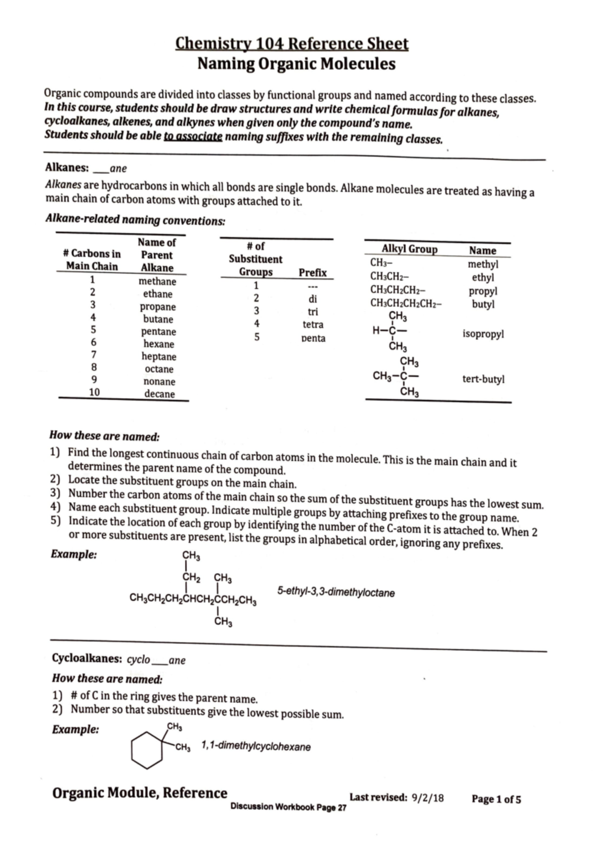 Chem 104 Organic Molecules Naming Reference Sheet - Studocu