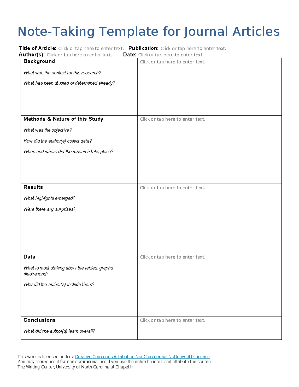 Note-Taking Template for Journal Articles: A Guide - Studocu