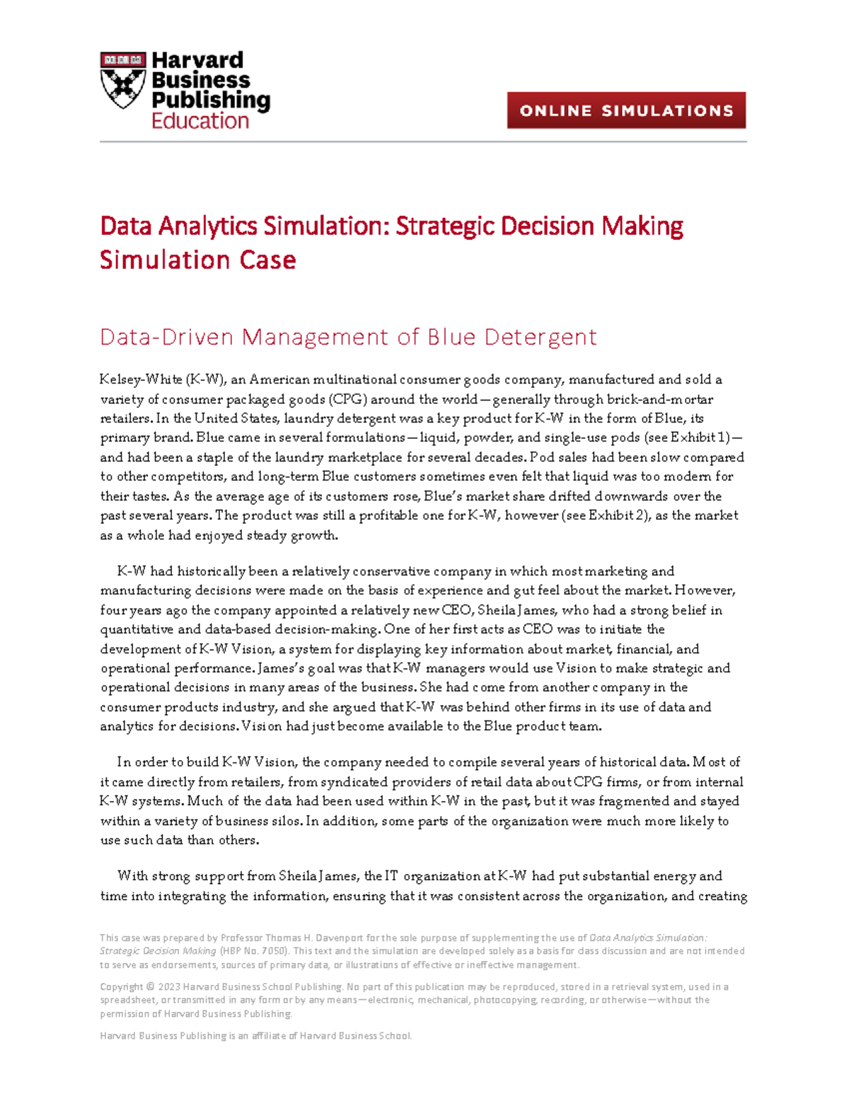 Data Analytics Simulation: Strategic Decision Making Case Study on Blue ...