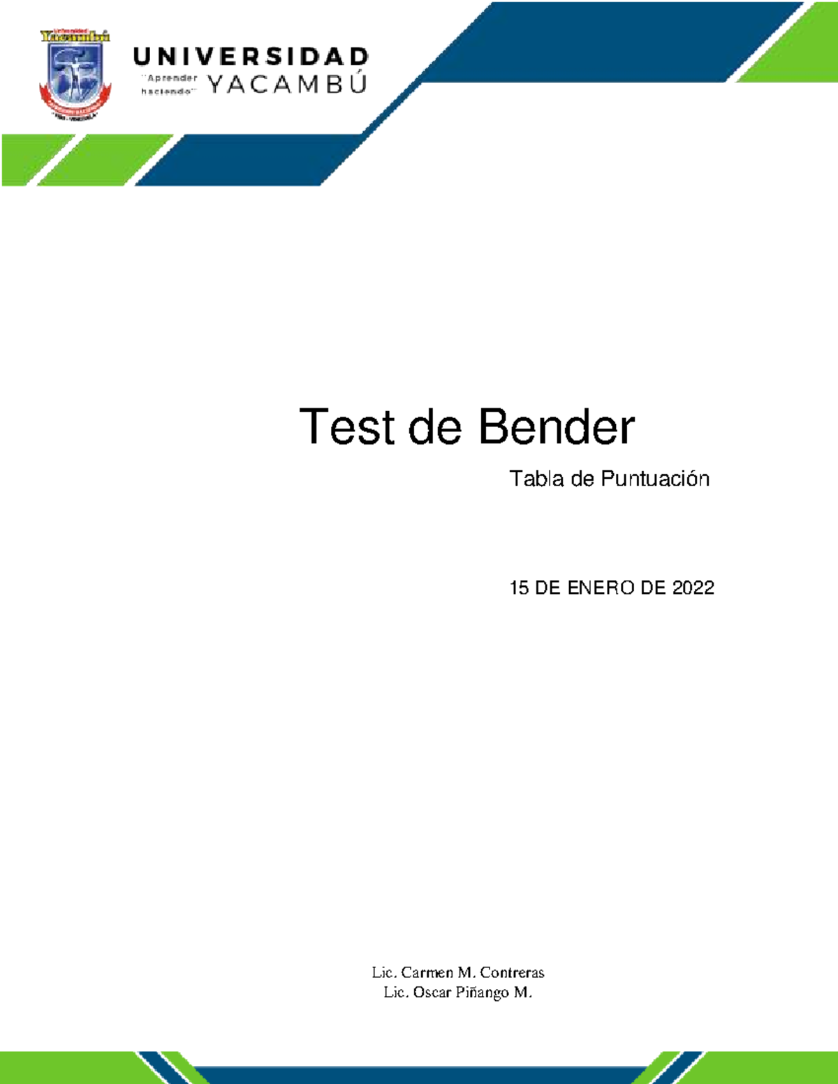 Test de Bender: Tabla de Puntuación y Resultados (15/01/2022) - Studocu