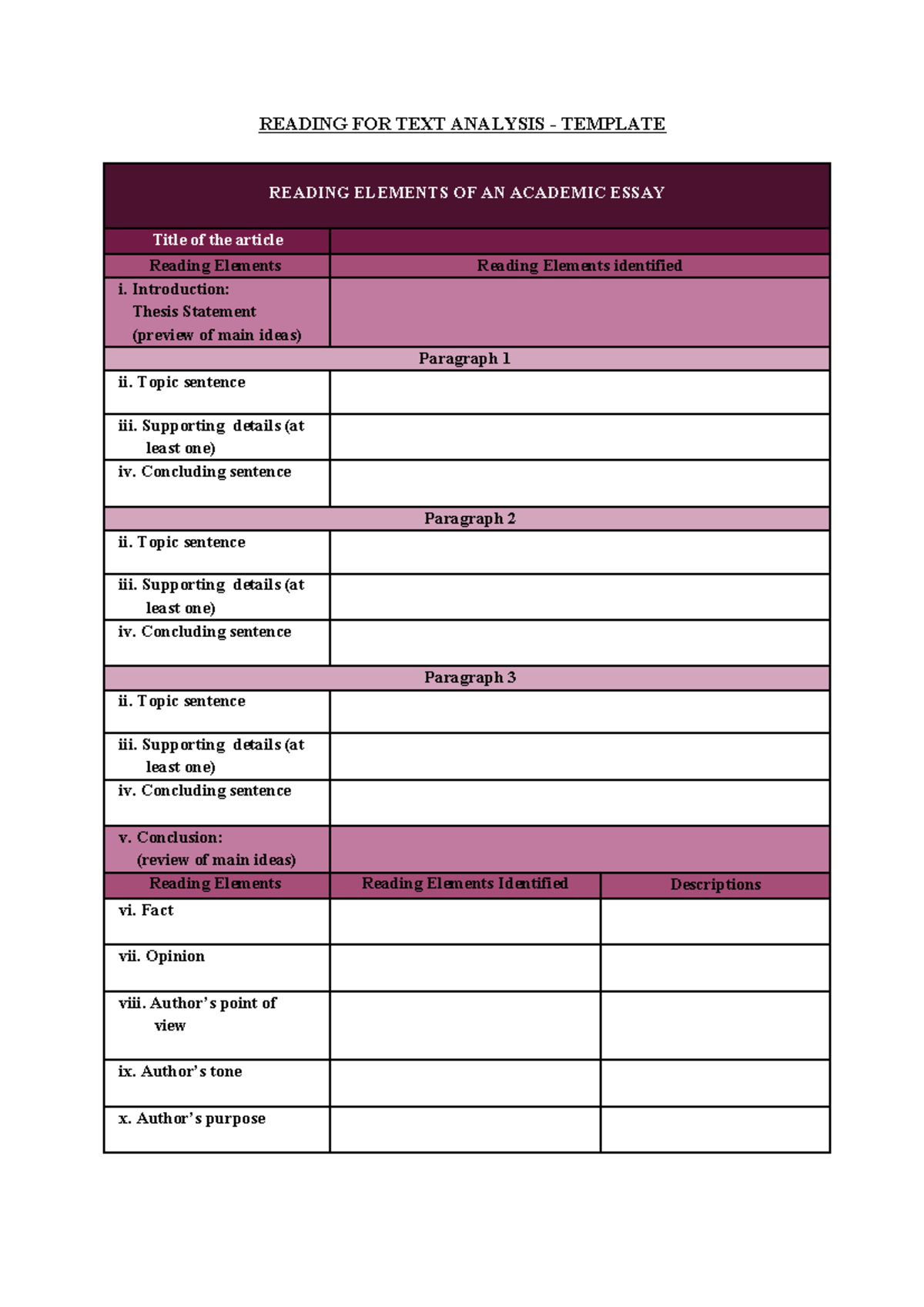 LCC022 Reading FOR TEXT Analysis RTA Assessment Template - READING FOR ...