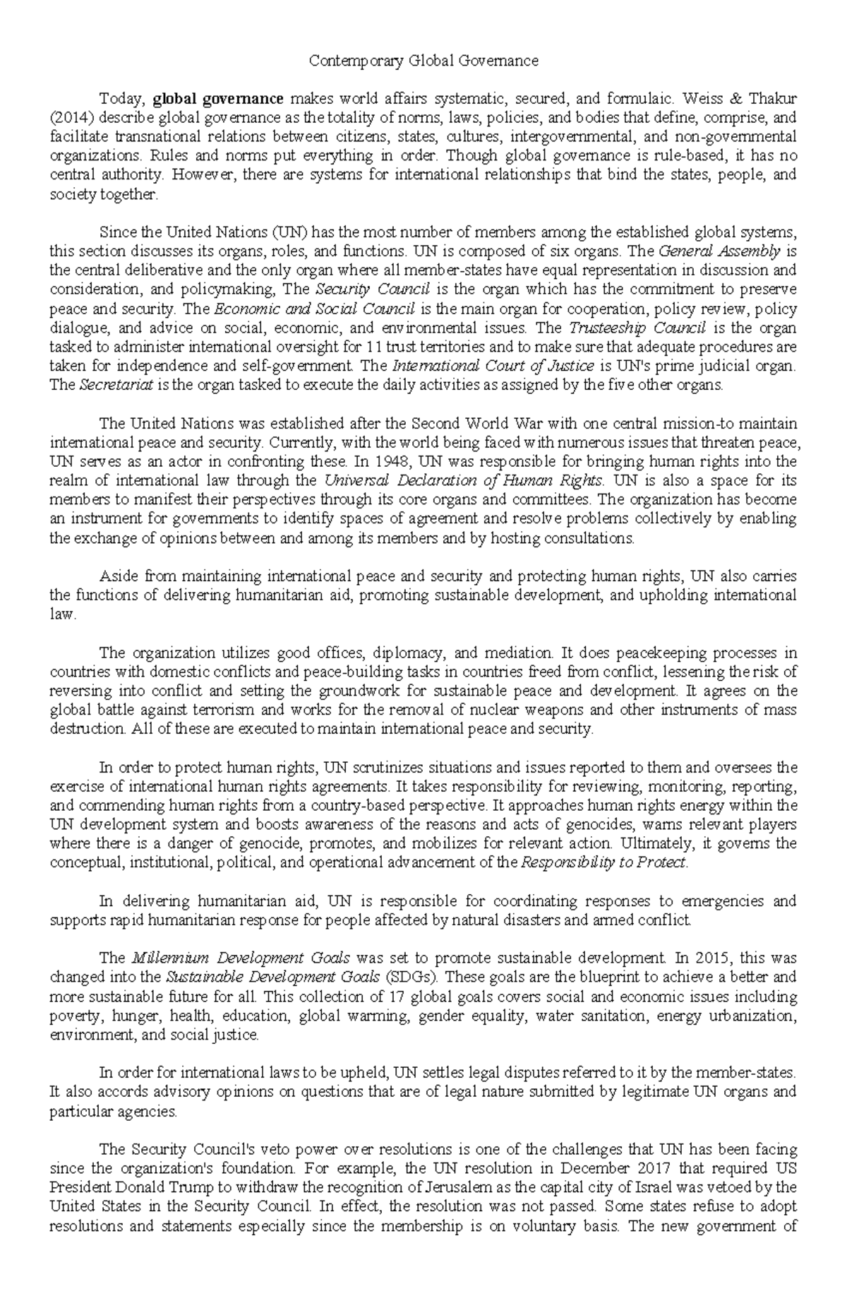 Global Governance Today: The Role of the UN in International Relations ...