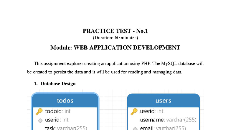 PRACTICE TEST No.1: WEB APP DEV (60 min) - PHP & MySQL Tasks - Studocu