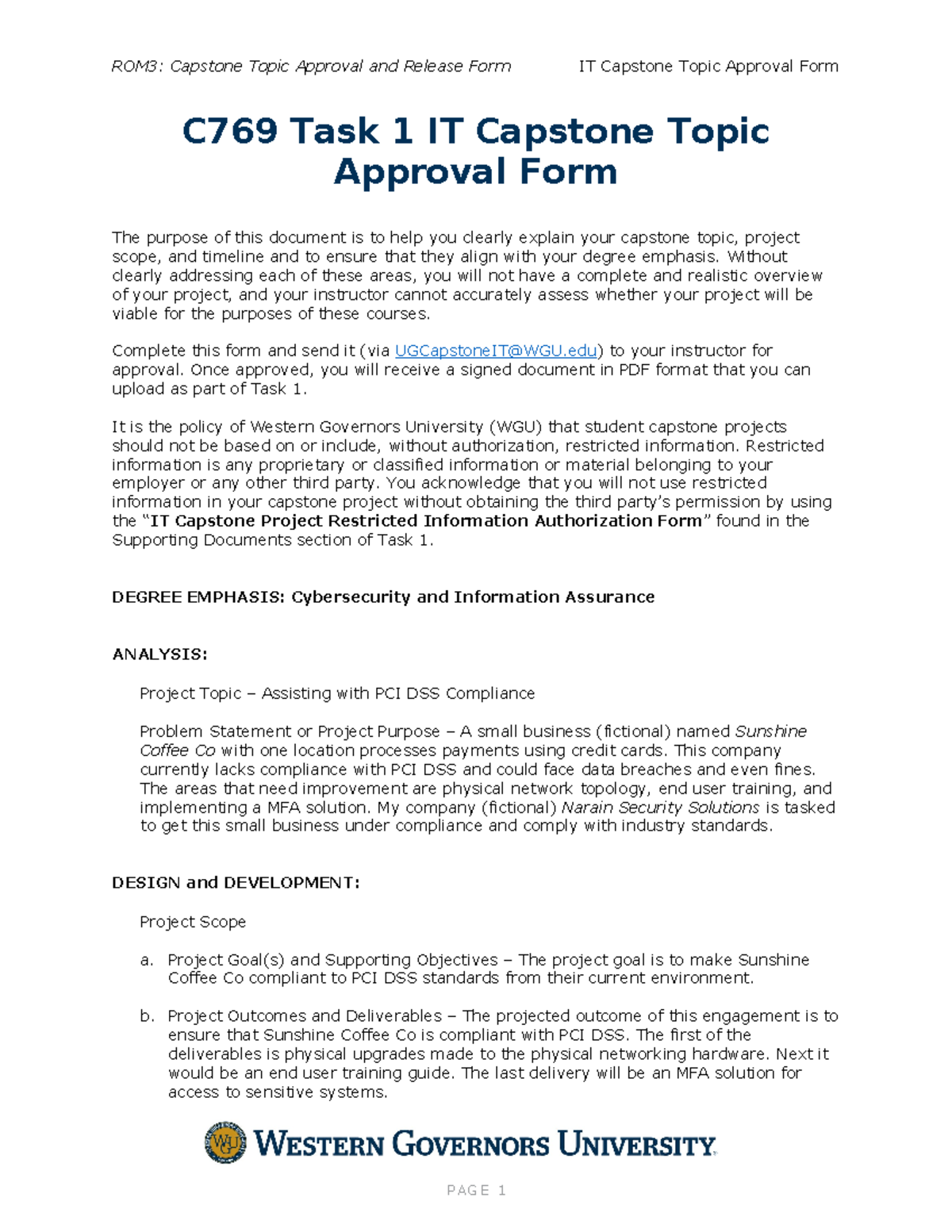IT C769 Capstone Topic Approval Form for PCI DSS Compliance Project ...