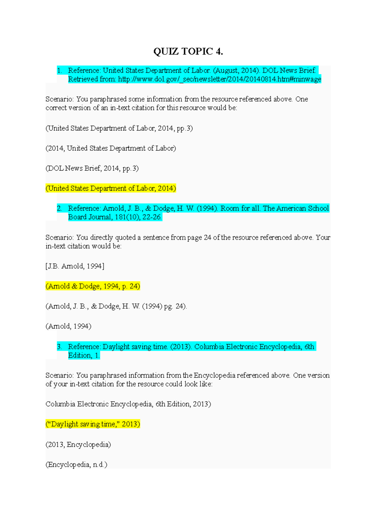 QUIZ 4: In-Text Citation Scenarios & Examples - Studocu