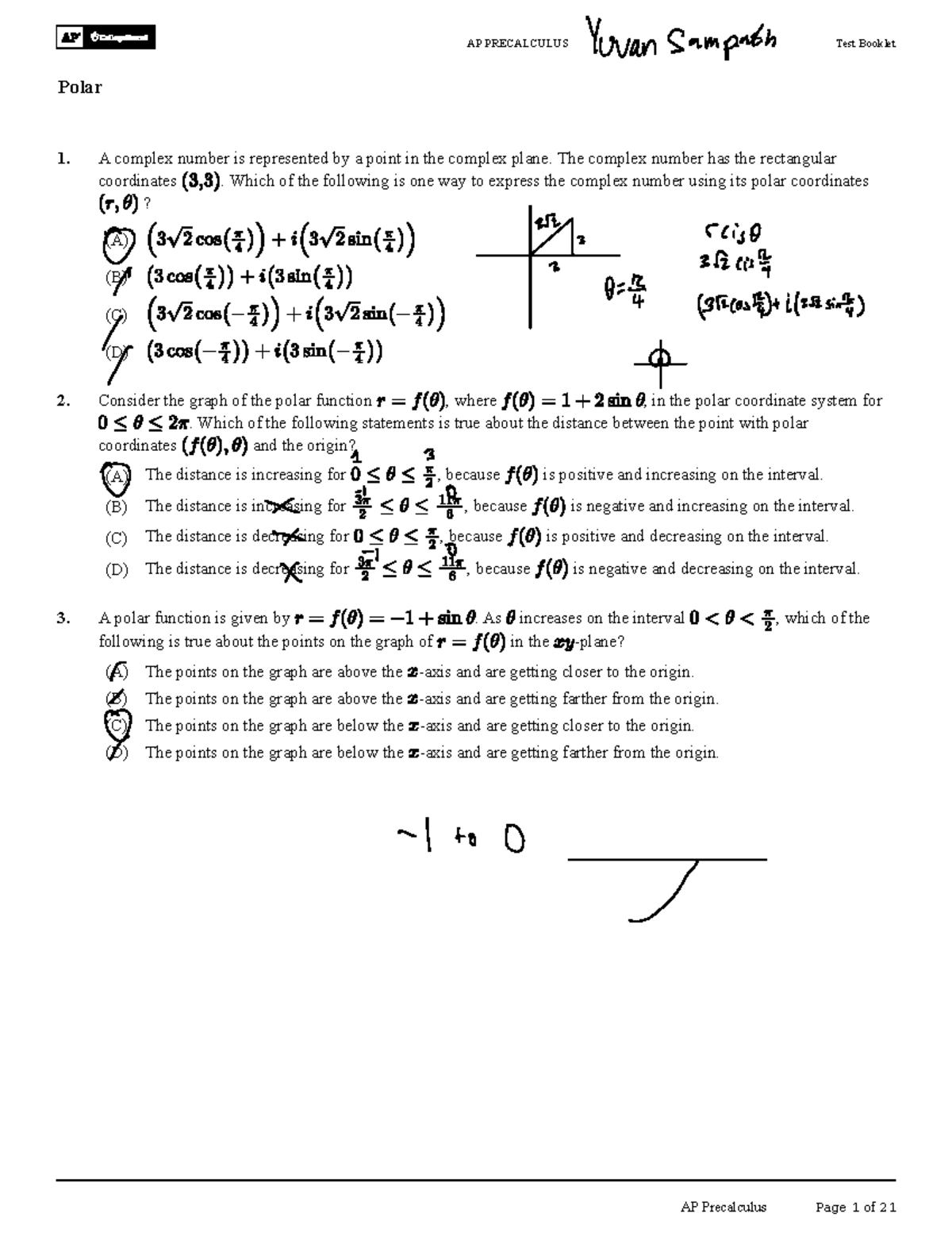 AP Precalculus Polar Questions & Concepts Review - Studocu