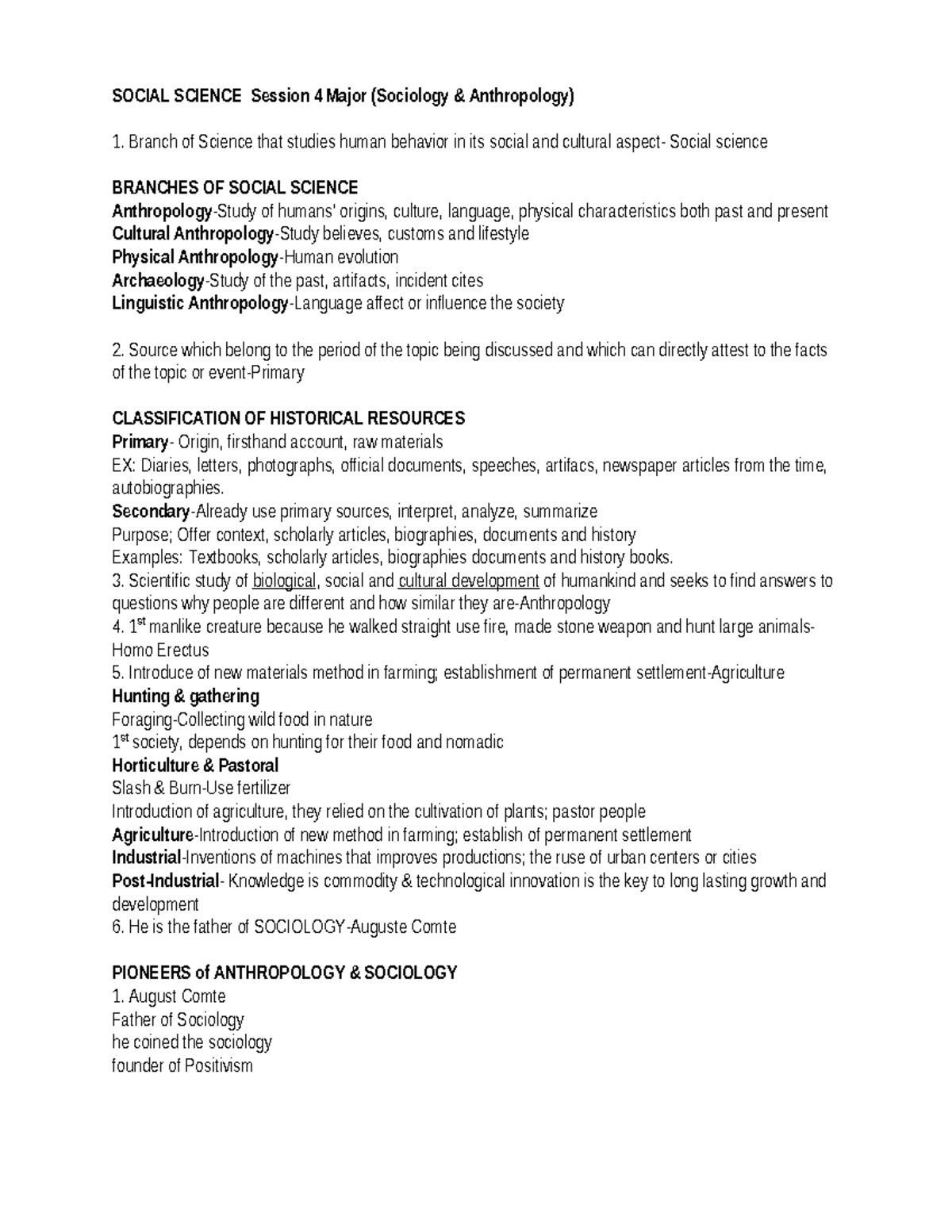 SOCIAL SCIENCE Session 4 Major: Key Concepts in Sociology and ...