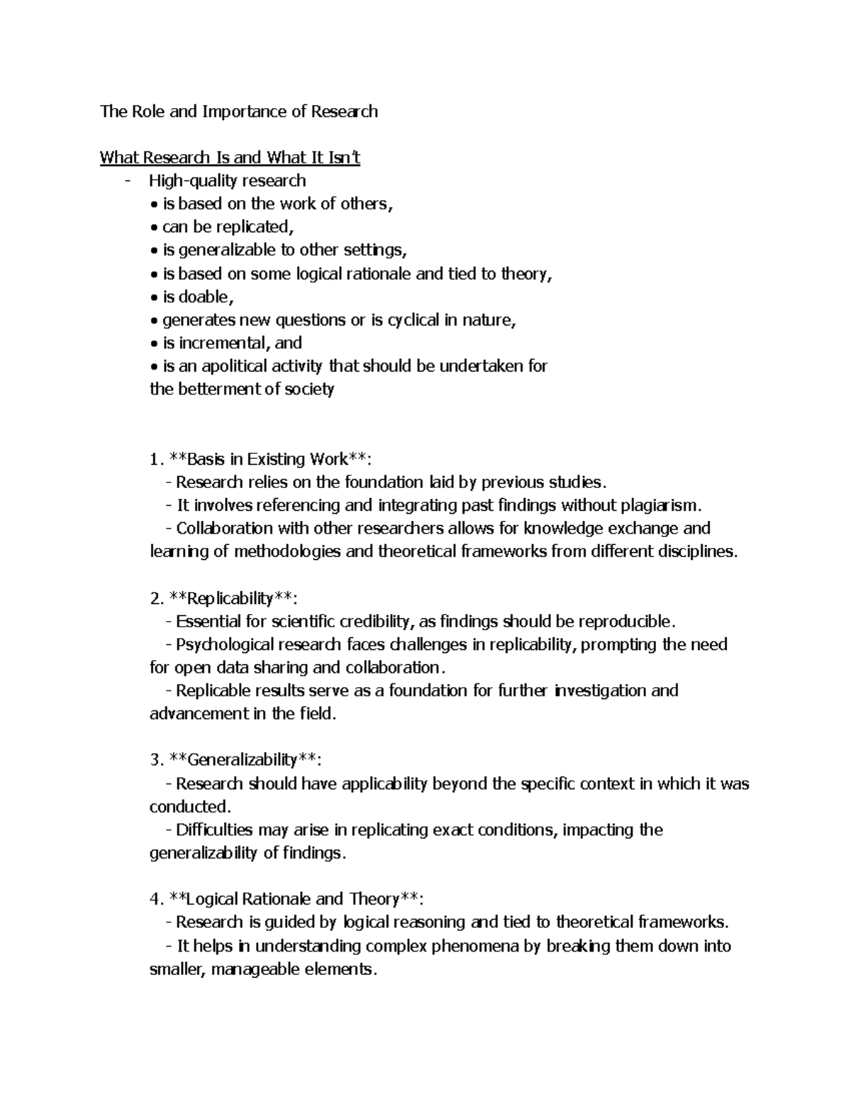 Research Methodology - note - The Role and Importance of Research What ...