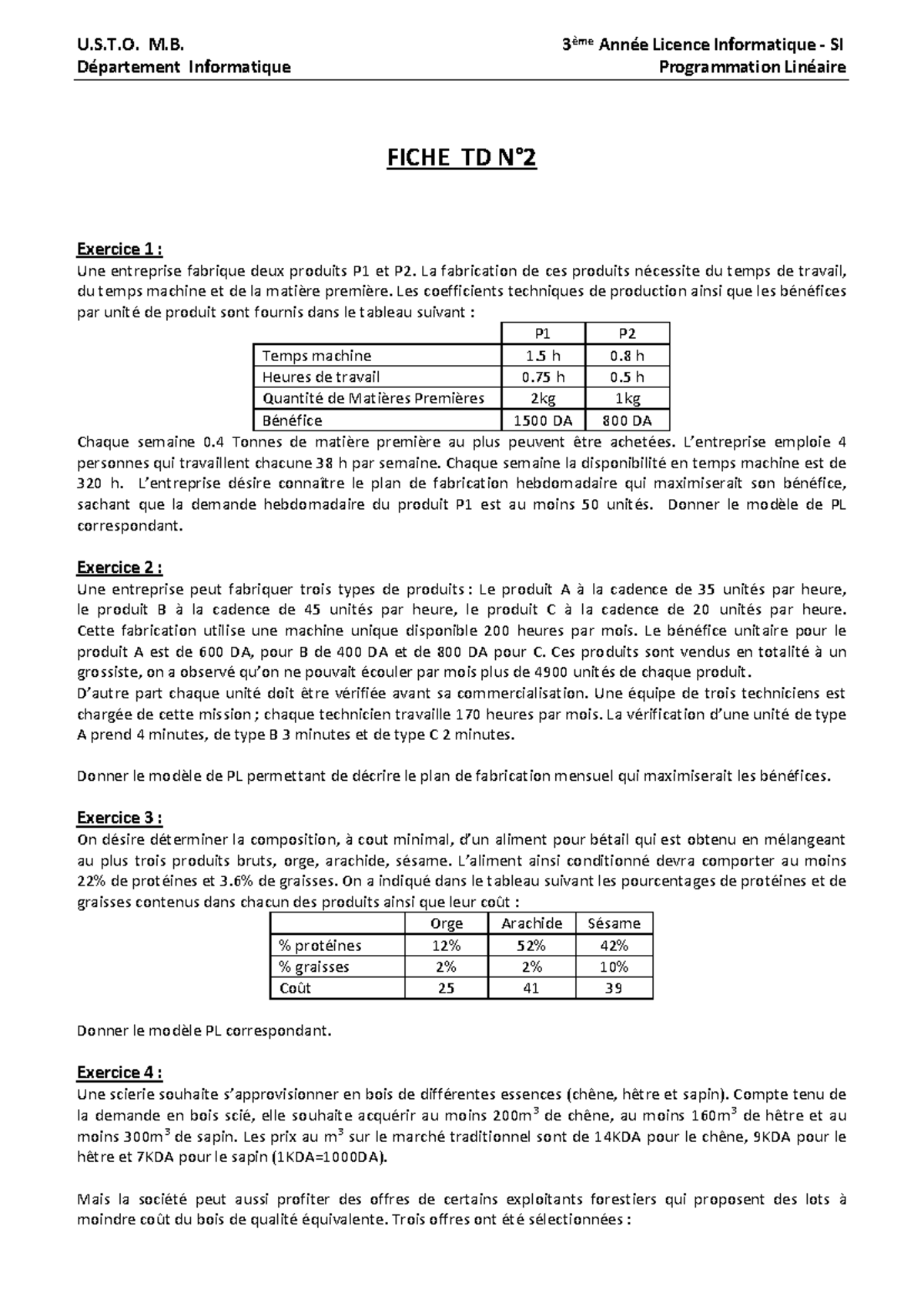 TD de Modélisation en Programmation Linéaire - Solutions et Exercices - Studocu
