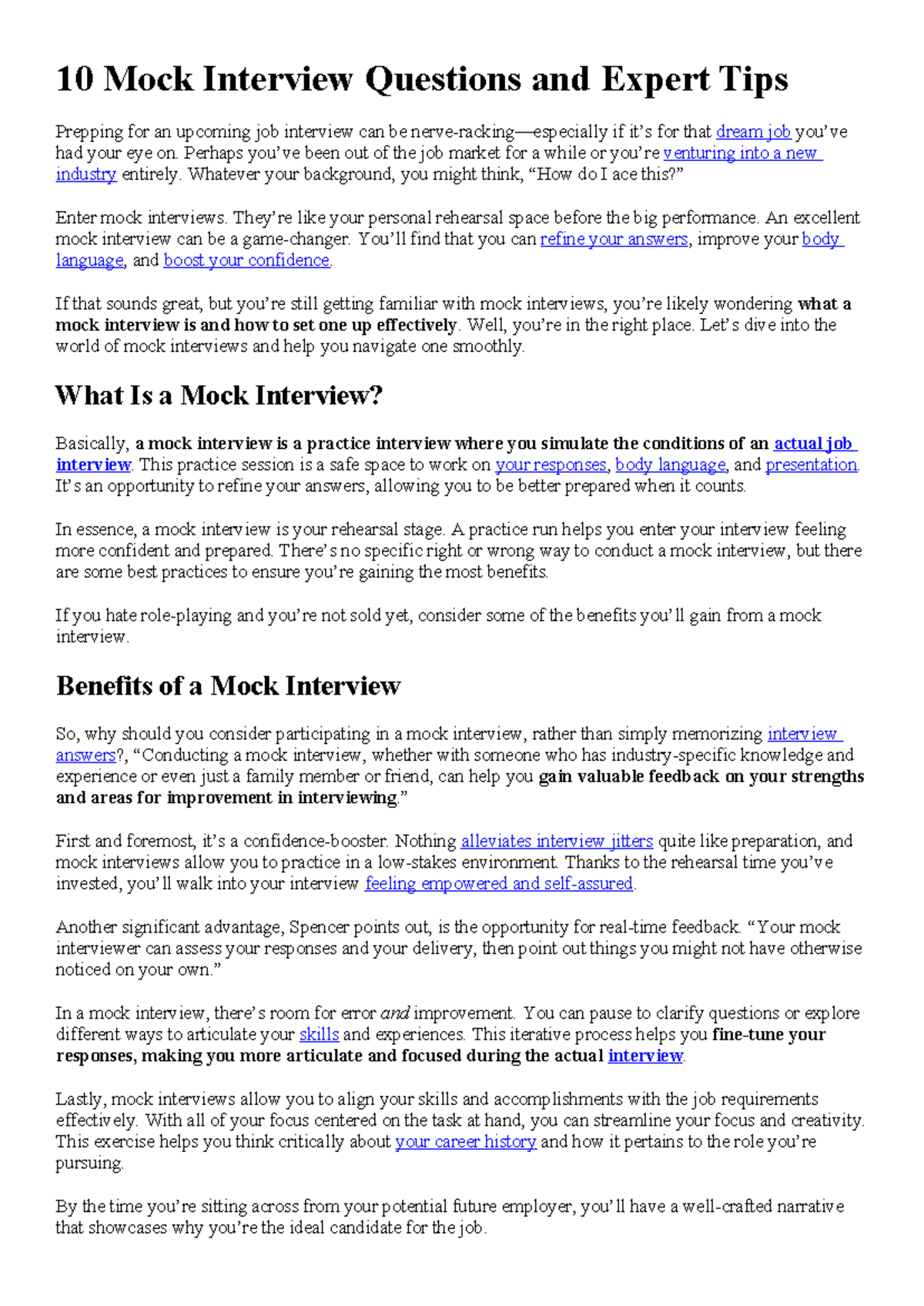 10 Mock Interview Questions & Expert Tips for Job Prep - Studocu