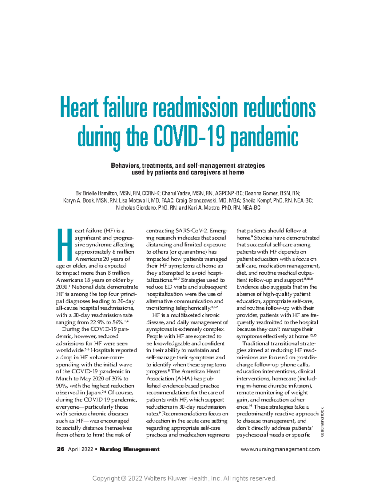 Heart failure readmission reductions 2 - 26 April 2022 • Nursing ...