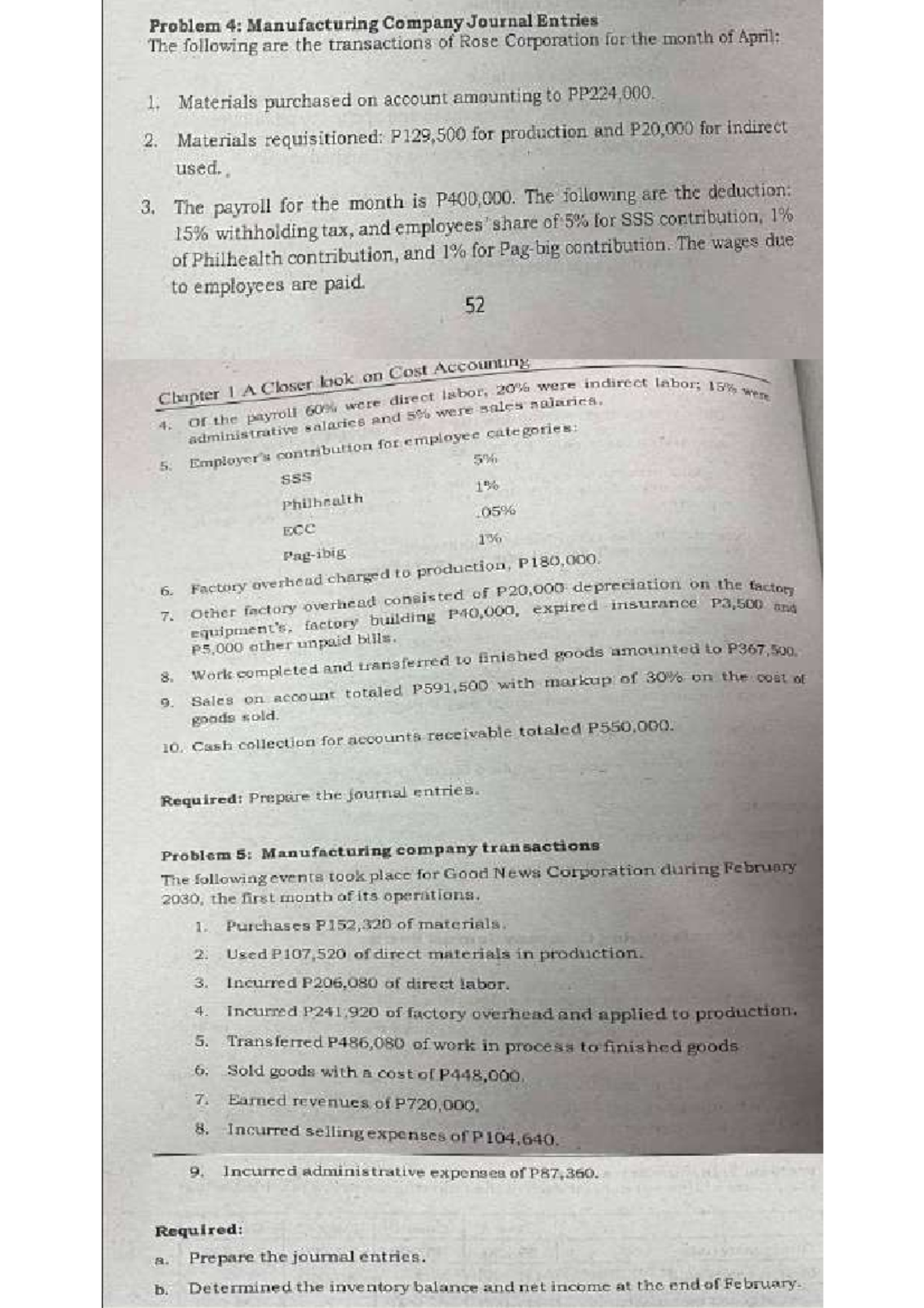 Manufacturing Company Journal Entries: Problems 4 & 5 Analysis - Studocu