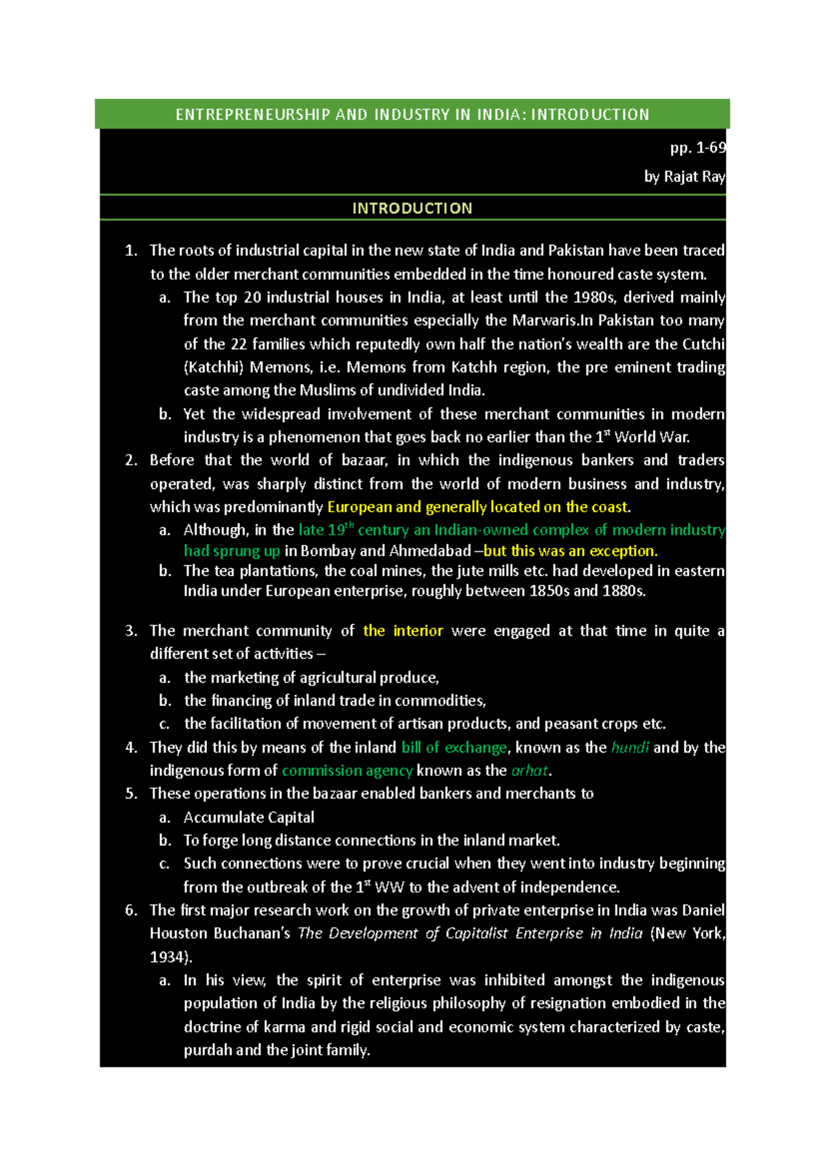 Unit 4: Entrepreneurship & Industry in India - Intro by Rajat Ray - Studocu