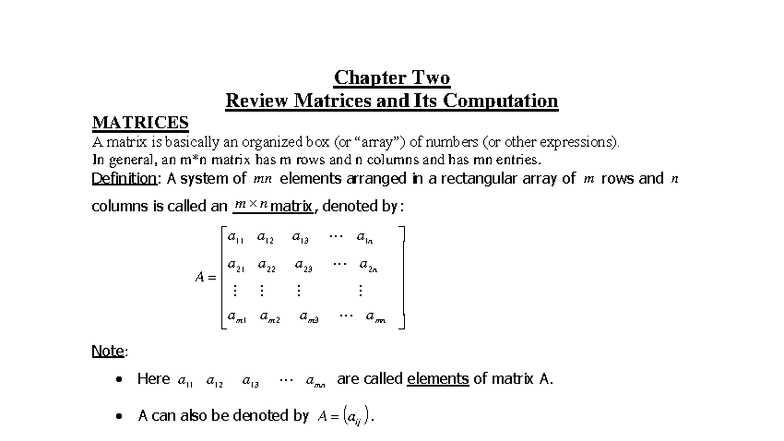 Chapter 2 Review: Matrices and Their Computation (MATRICES) - Studocu