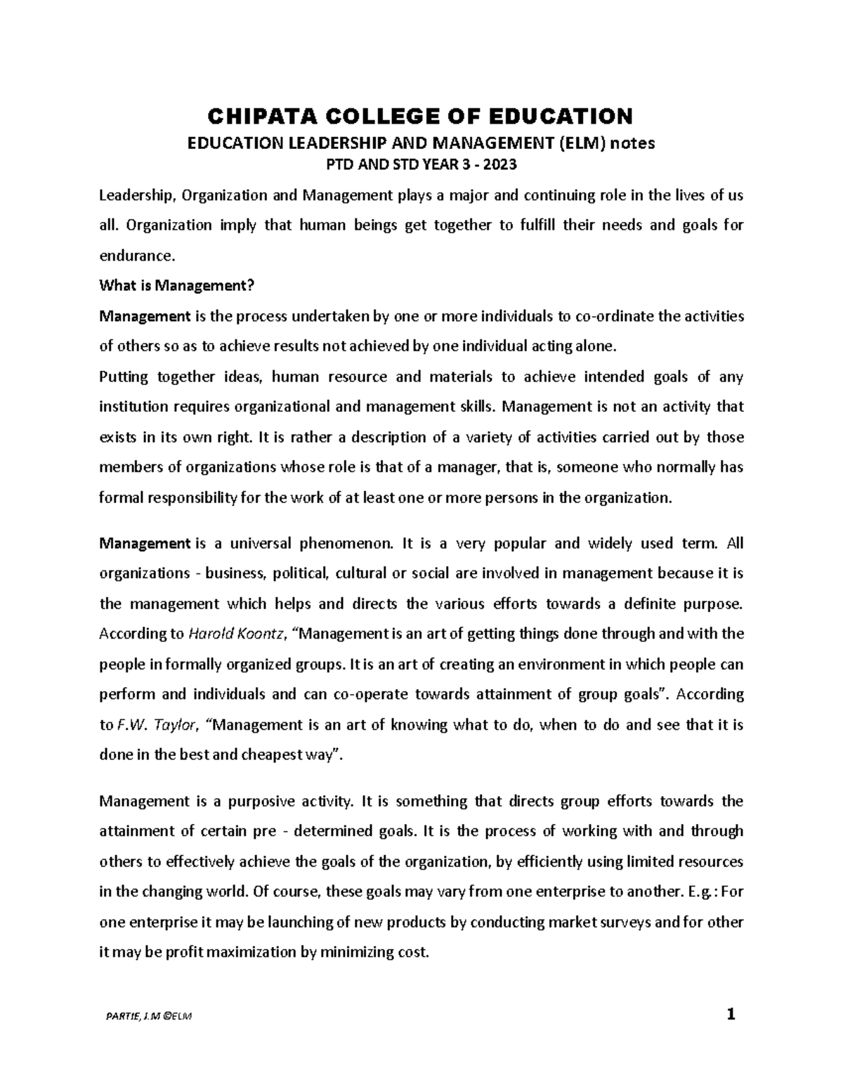 Revamped ELM Management Notes for PTD & STD Year 3 - 2023 - Studocu
