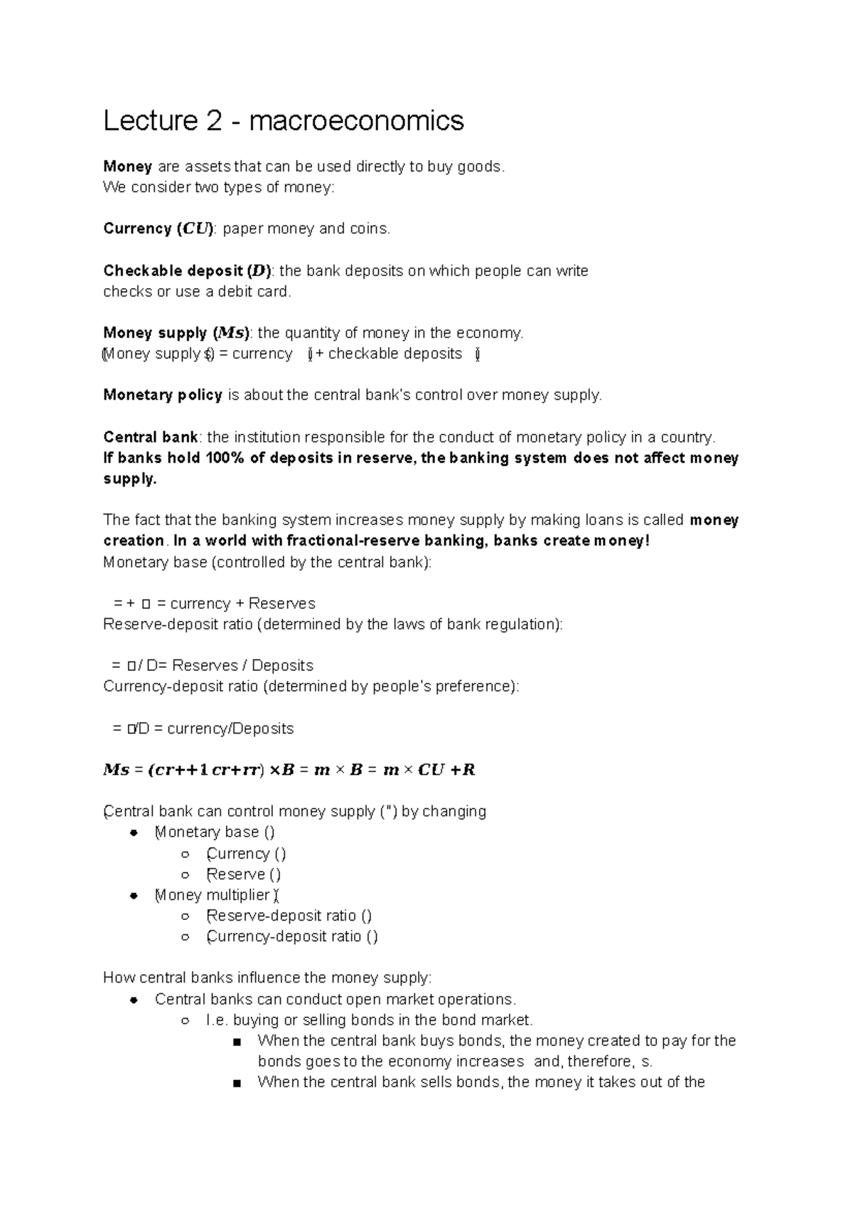 Lecture 2 - macroeconomics - Lecture 2 - macroeconomics Money are assets that can be used ...