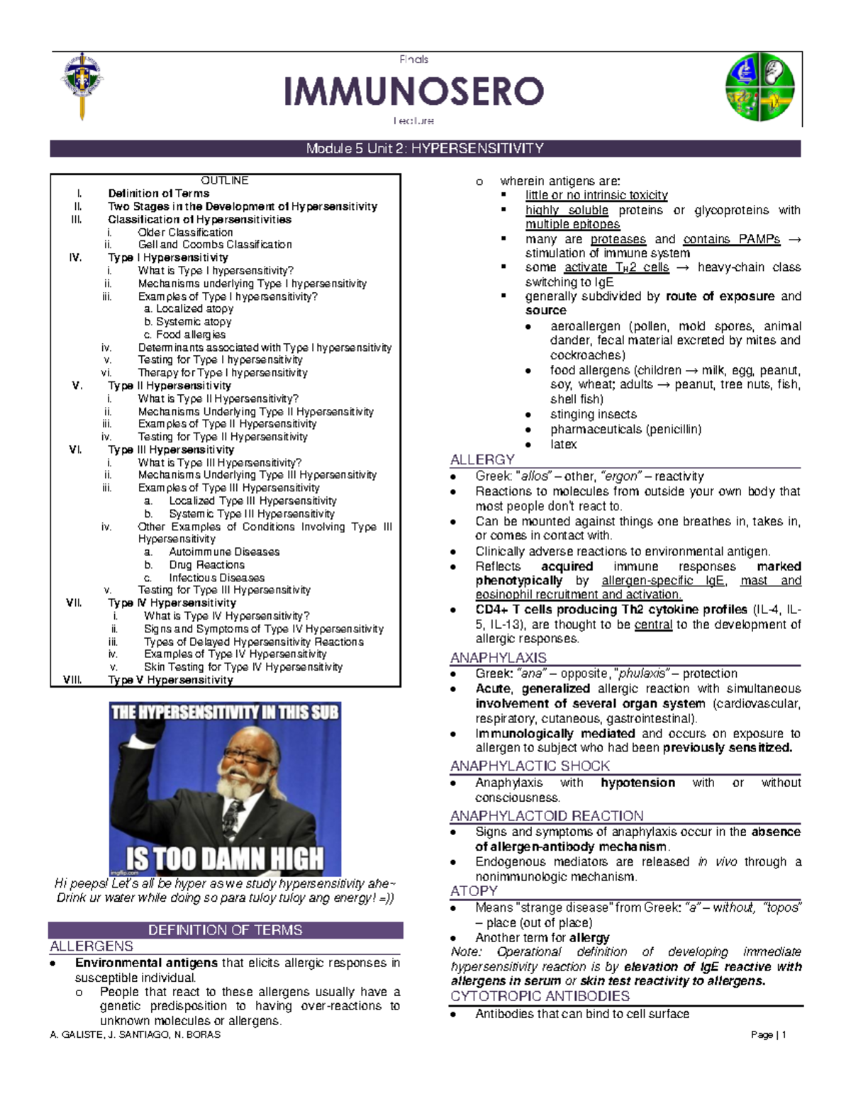 Immunosero Module 5 Unit 2: Comprehensive Overview of Hypersensitivity ...
