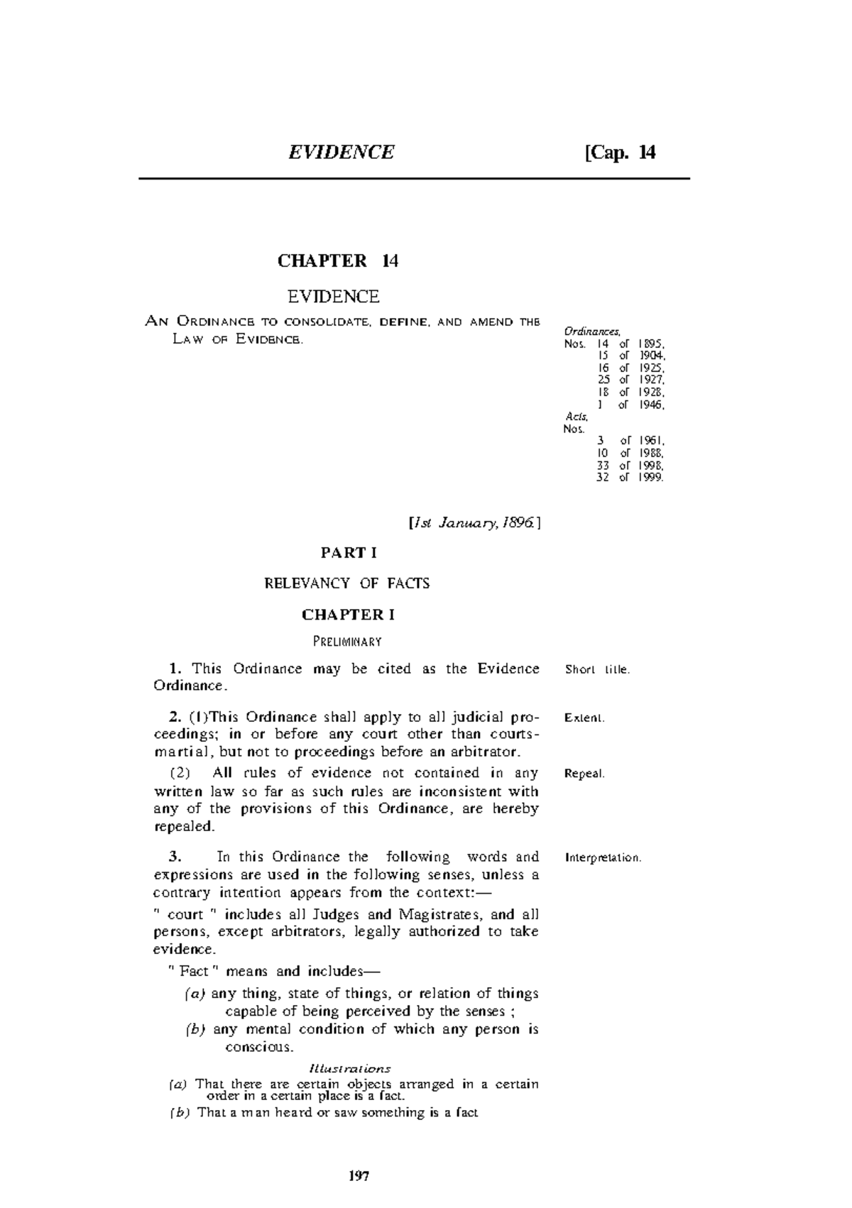 EVIDENCE ORDINANCE OVERVIEW [Cap. 14] – Consolidation & Amendments ...