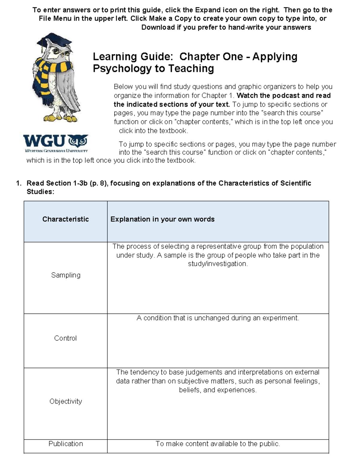 Chapter 1 Learning Guide - To enter answers or to print this guide ...