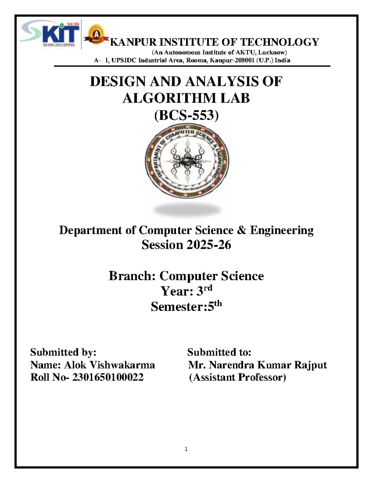 DAA Lab Report - Design and Analysis of Algorithms (CSE 5th Sem) - Studocu